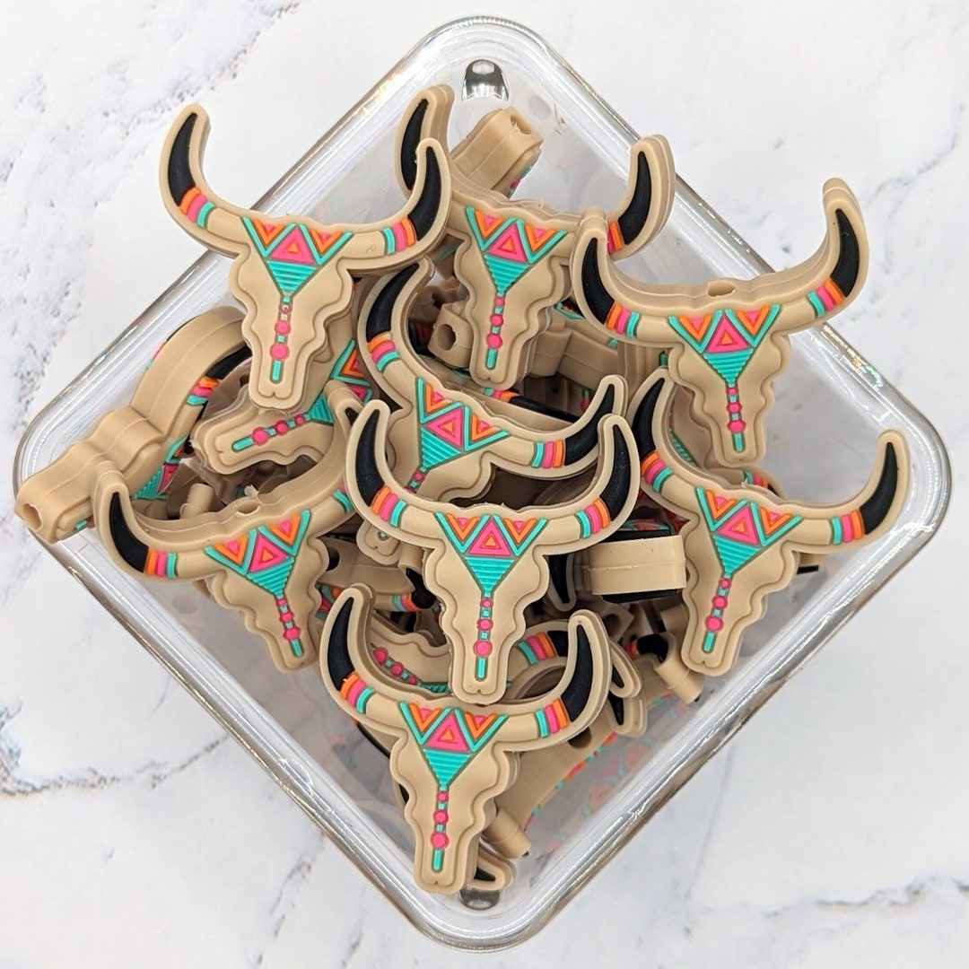 Western Longhorn Cow Focal Silicone Beads, Cow Focal Beads, Light Beige ...