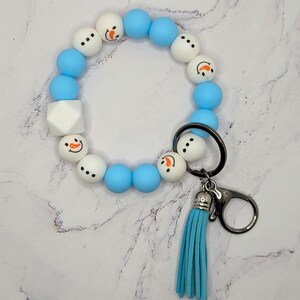 Snowmen Silicone Bead Wristlet Keychain, Snowman Stretchy Silicone Bead ...