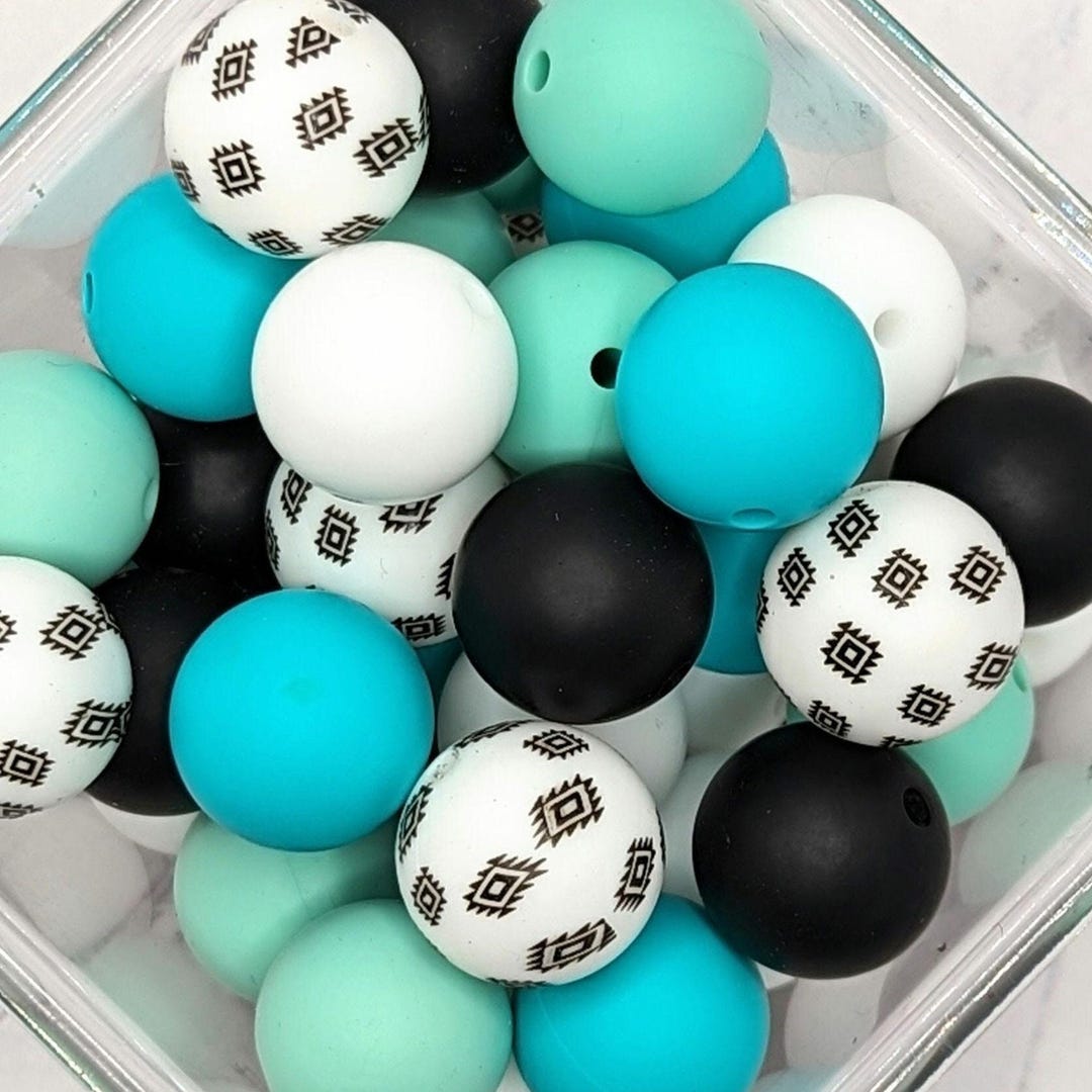 50 Pieces 15mm Aztec Western Print Mixed Round Silicone Beads - Etsy