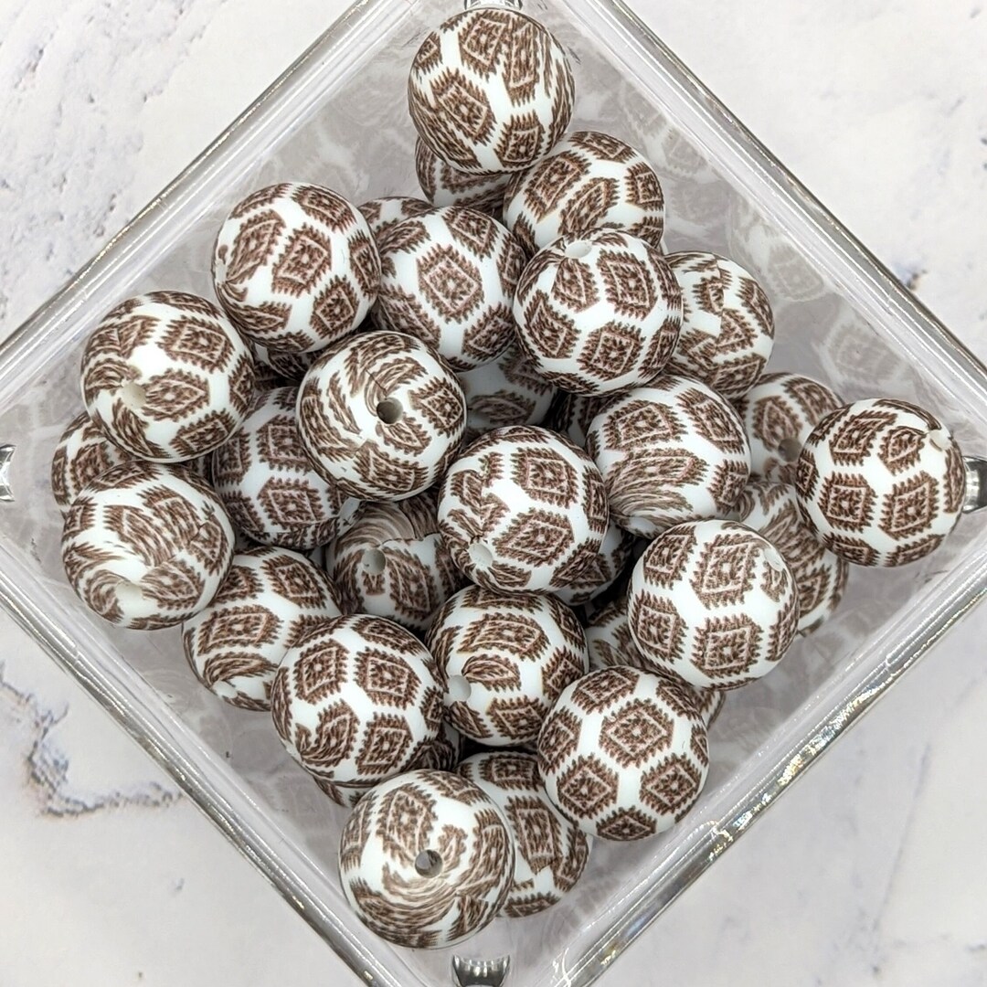 15mm Southwestern Style Brown Aztec Round Silicone Beads, 15 Mm Round ...