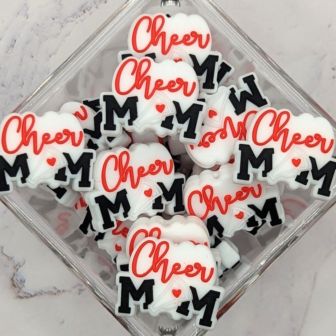 Cheer Mom Focal Silicone Beads, Cheerleading Focal Beads, Black, White ...
