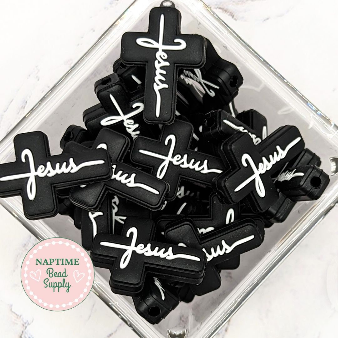 Jesus Cross Focal Silicone Beads, Christian Cross Bead, Ready to Ship ...