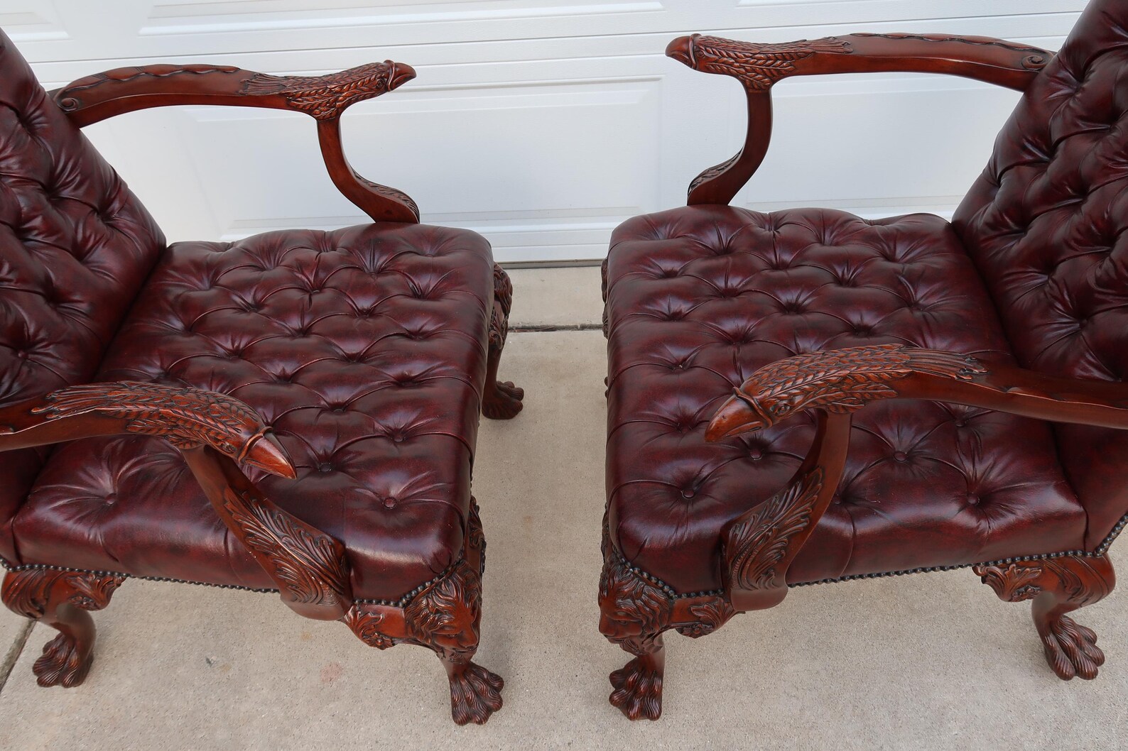 Maitland Smith Tufted Eagle & Lion Head Large Executive Office Chairs ...