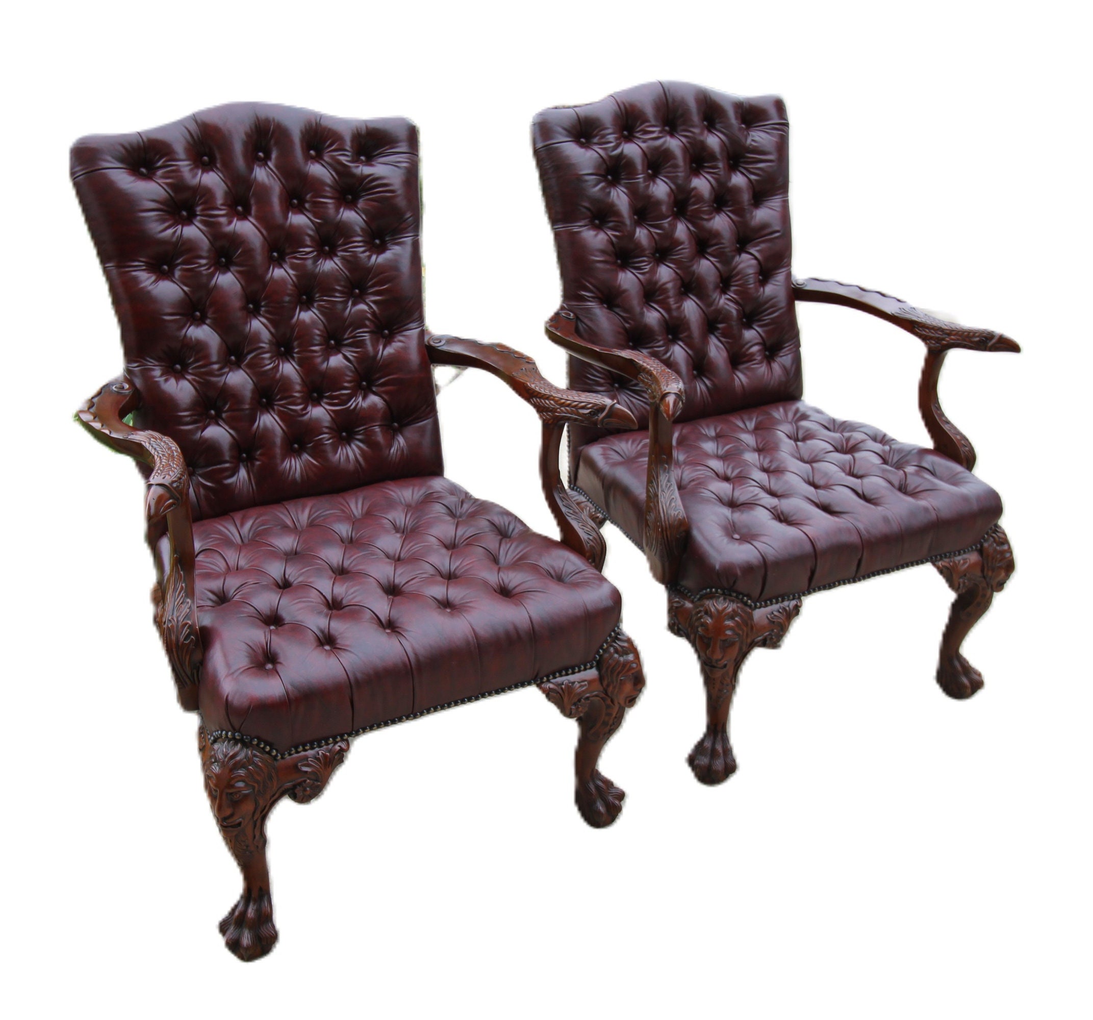 Maitland Smith Tufted Eagle & Lion Head Large Executive Office Chairs ...