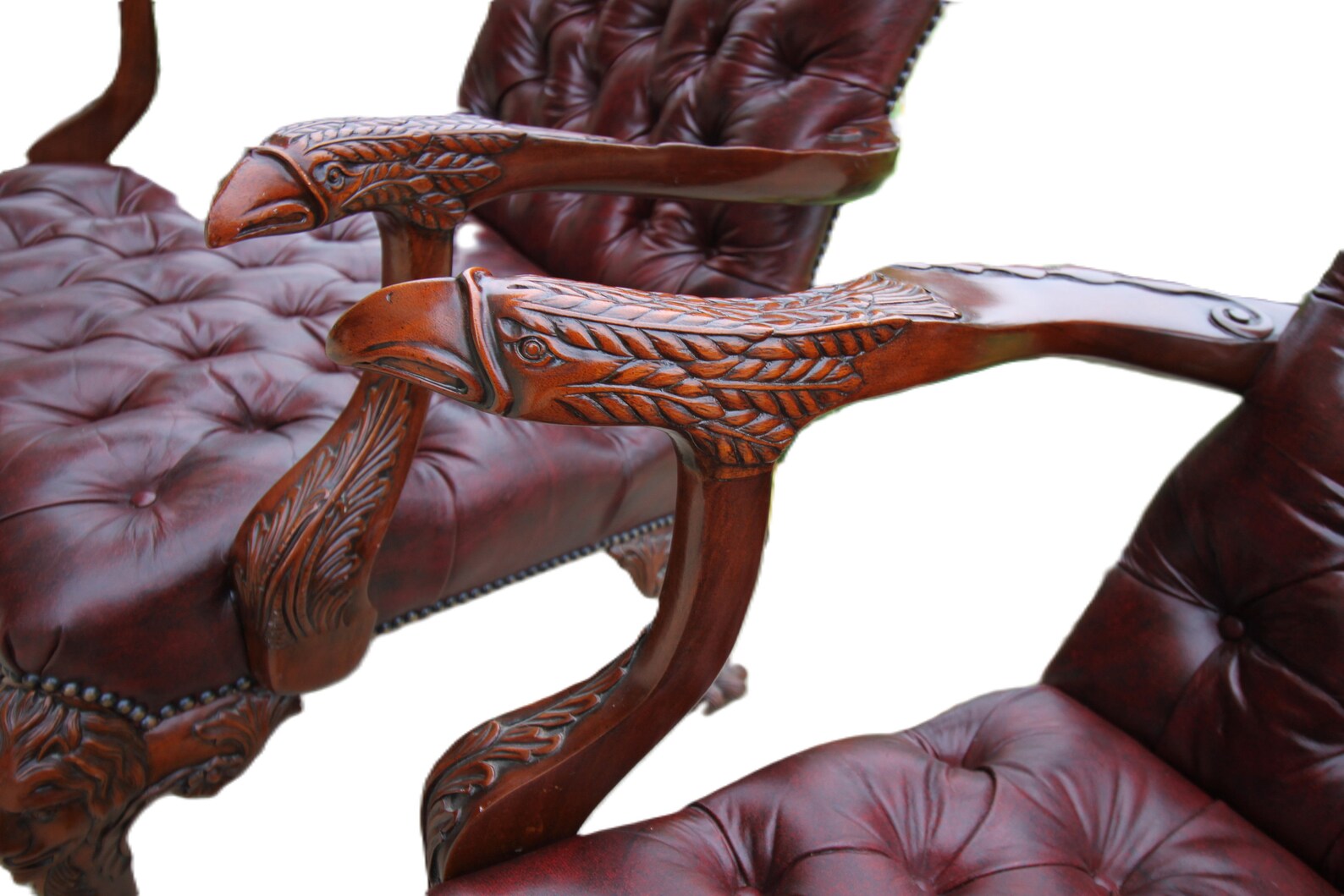 Maitland Smith Tufted Eagle & Lion Head Large Executive Office Chairs ...