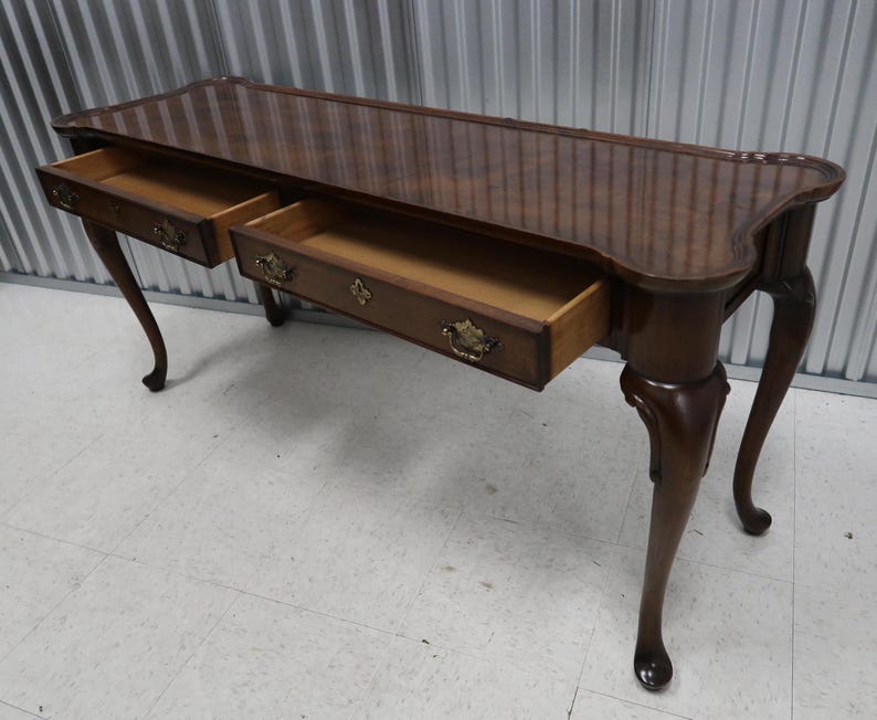 Vintage Burl Wood Porringer Top 2 Drawer Console Table Vintage Find - Etsy