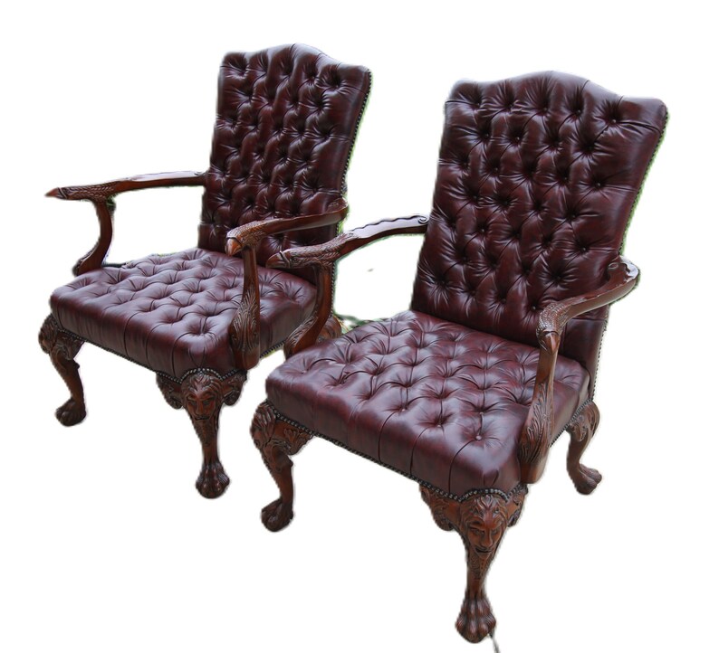 Maitland Smith Tufted Eagle & Lion Head Large Executive Office Chairs ...