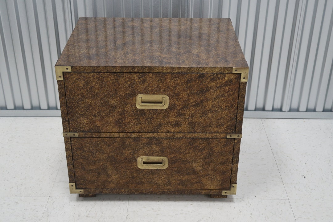 Henredon Campaign Style Faux Tortoise Shell Bedside Chest Vintage Find ...