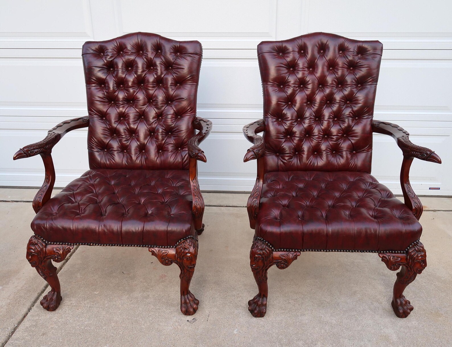 Maitland Smith Tufted Eagle & Lion Head Large Executive Office Chairs ...