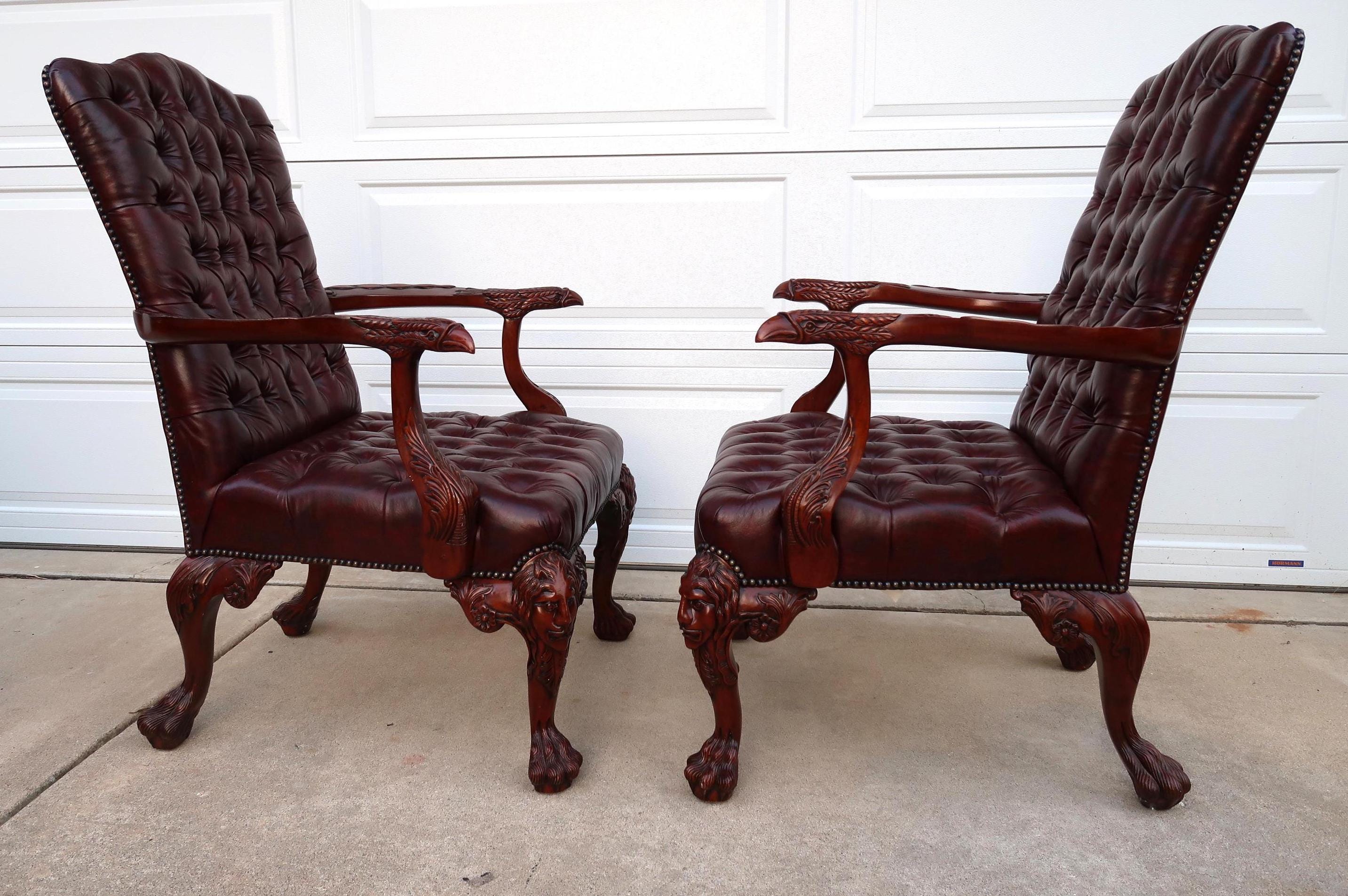 Maitland Smith Tufted Eagle & Lion Head Large Executive Office Chairs ...