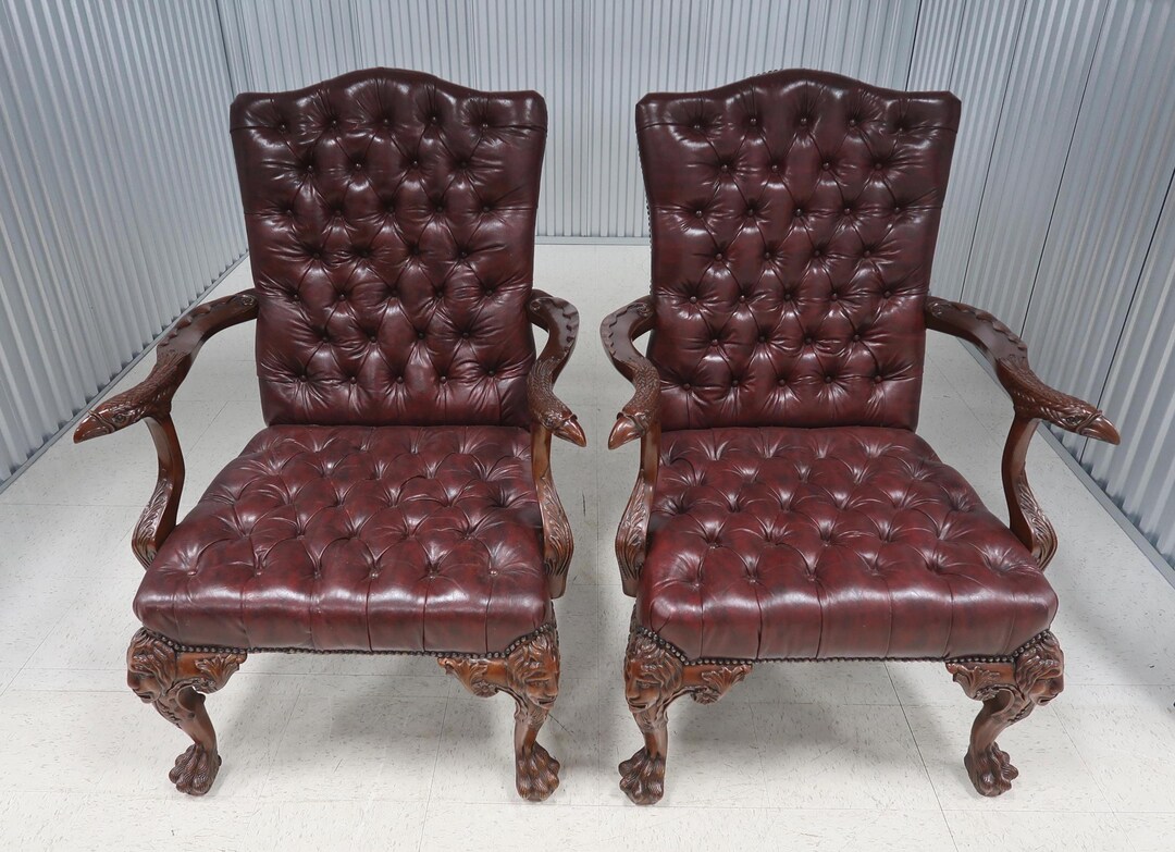 Maitland Smith Tufted Eagle & Lion Head Large Executive Office Chairs ...
