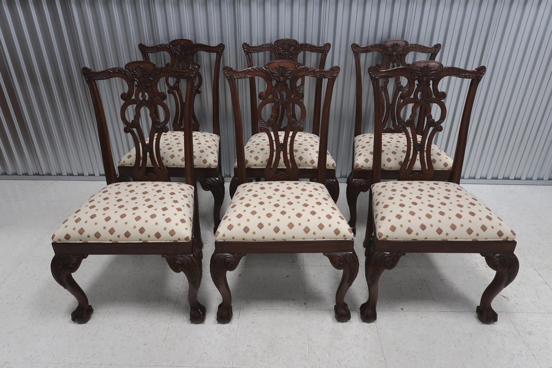 6 Ethan Allen Chippendale Mahogany Ball & Claw Dining Chairs Vintage ...