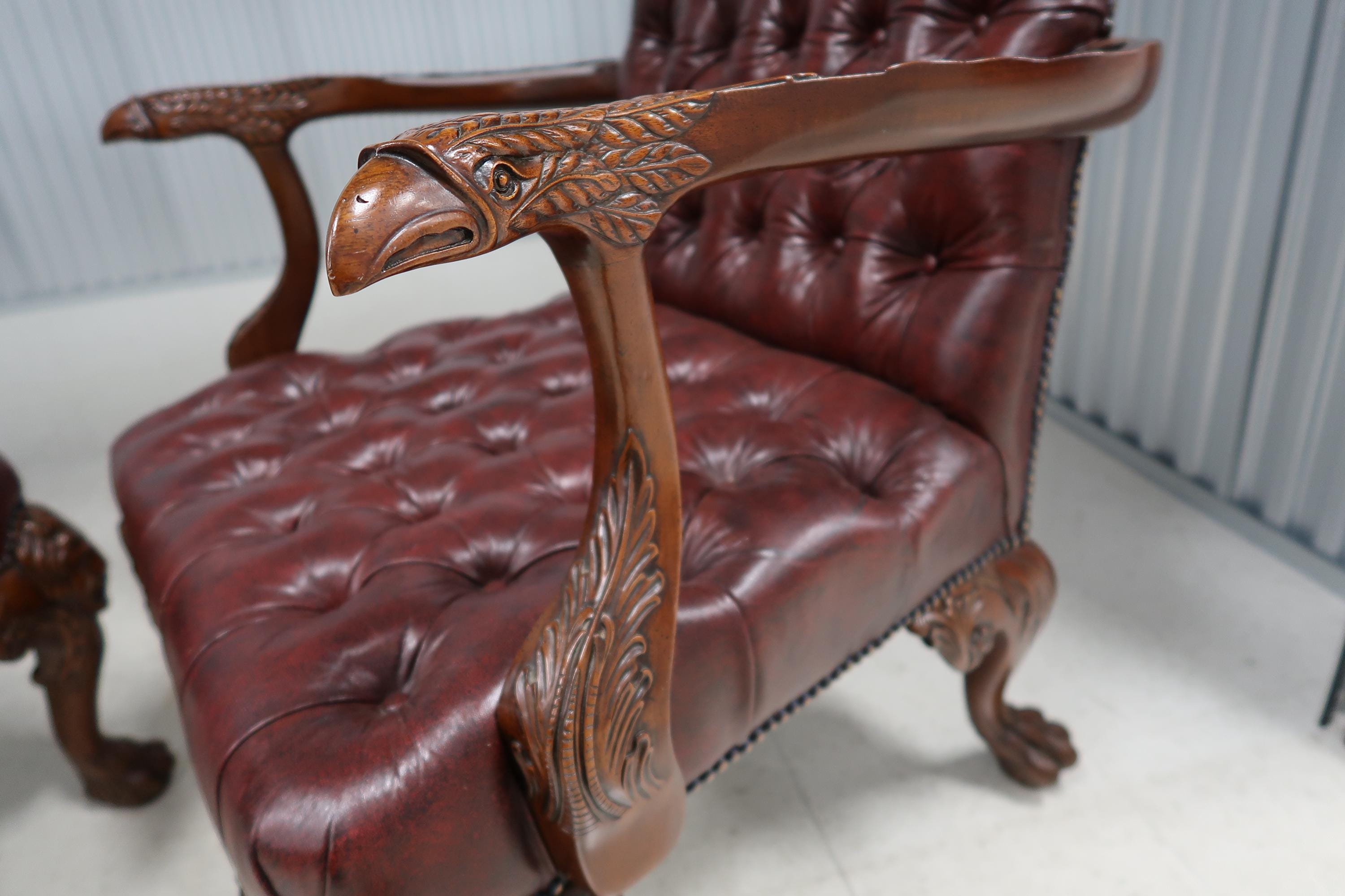 Maitland Smith Tufted Eagle & Lion Head Large Executive Office Chairs ...