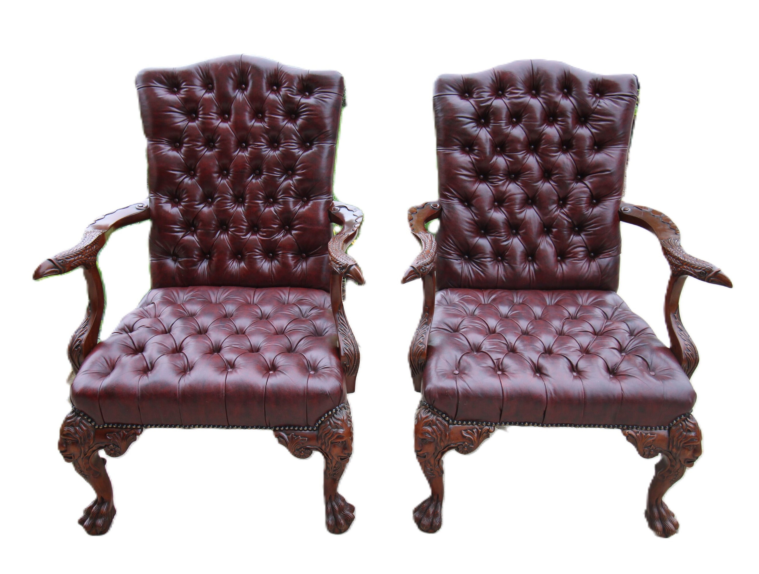 Maitland Smith Tufted Eagle & Lion Head Large Executive Office Chairs ...