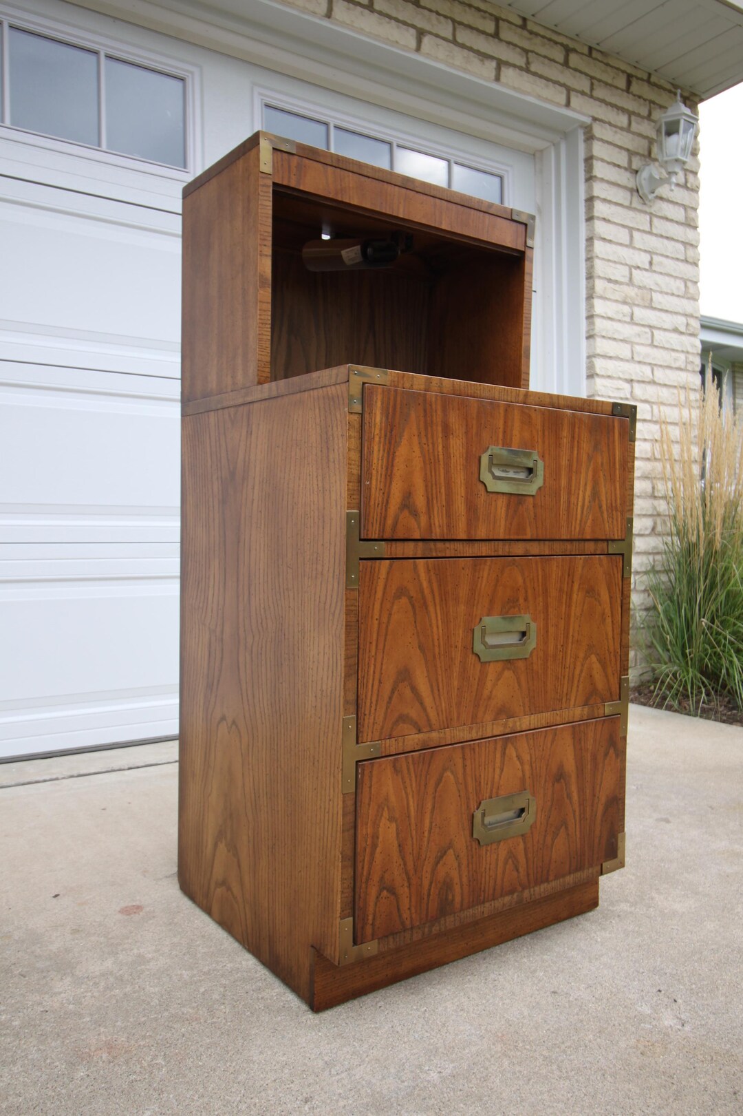 Dixie Mid Century Campaigner Tall Lighted Nightstand Vintage Find - Etsy