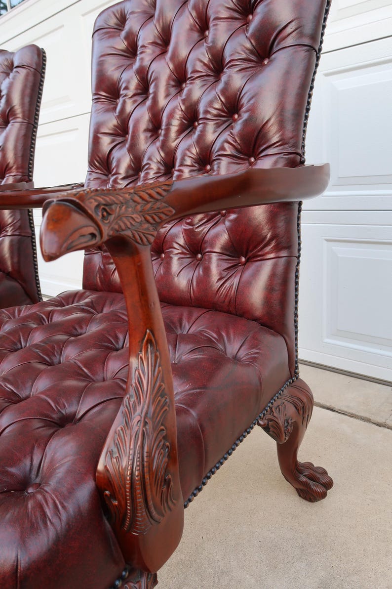 Maitland Smith Tufted Eagle & Lion Head Large Executive Office Chairs ...