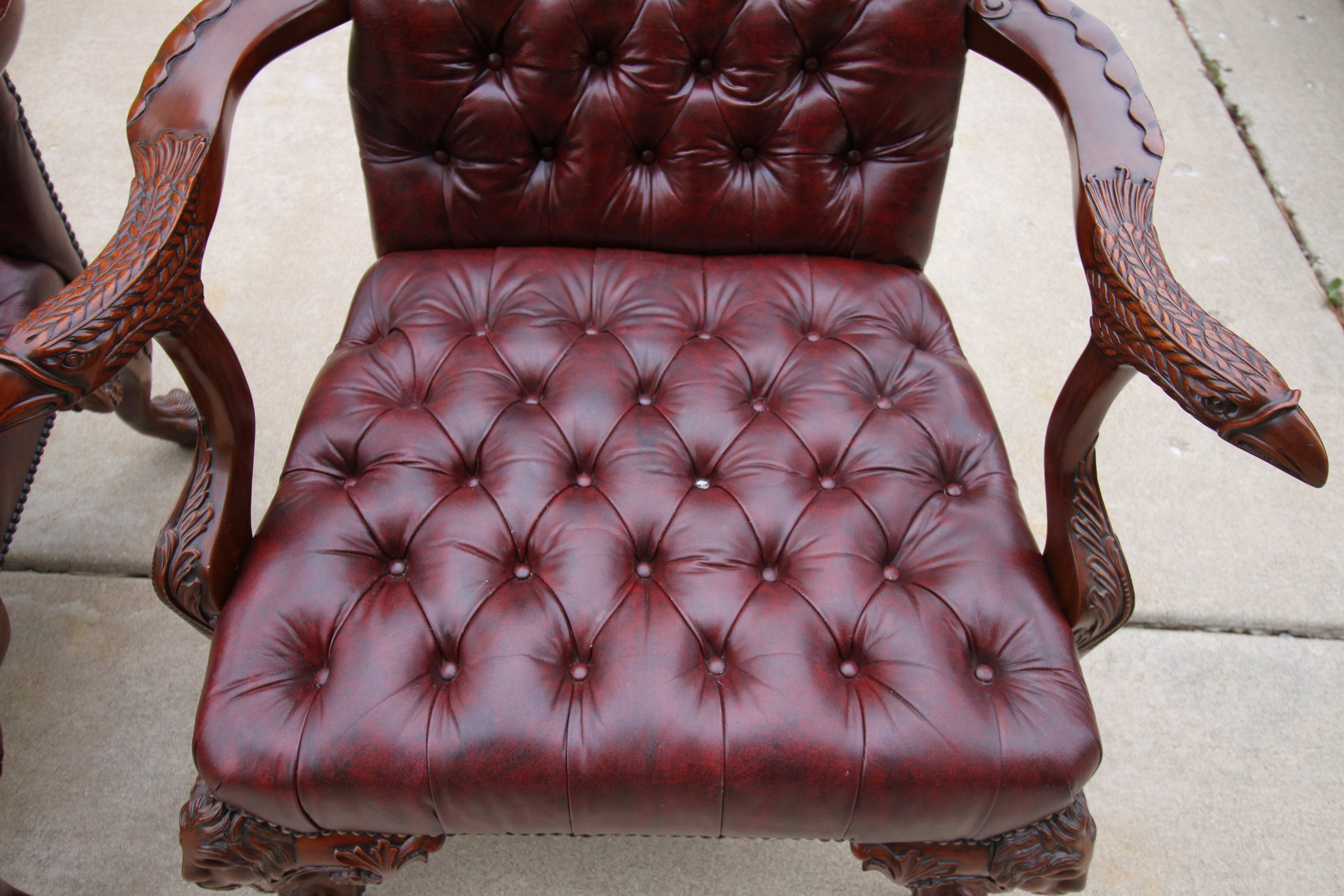 Maitland Smith Tufted Eagle & Lion Head Large Executive Office Chairs ...