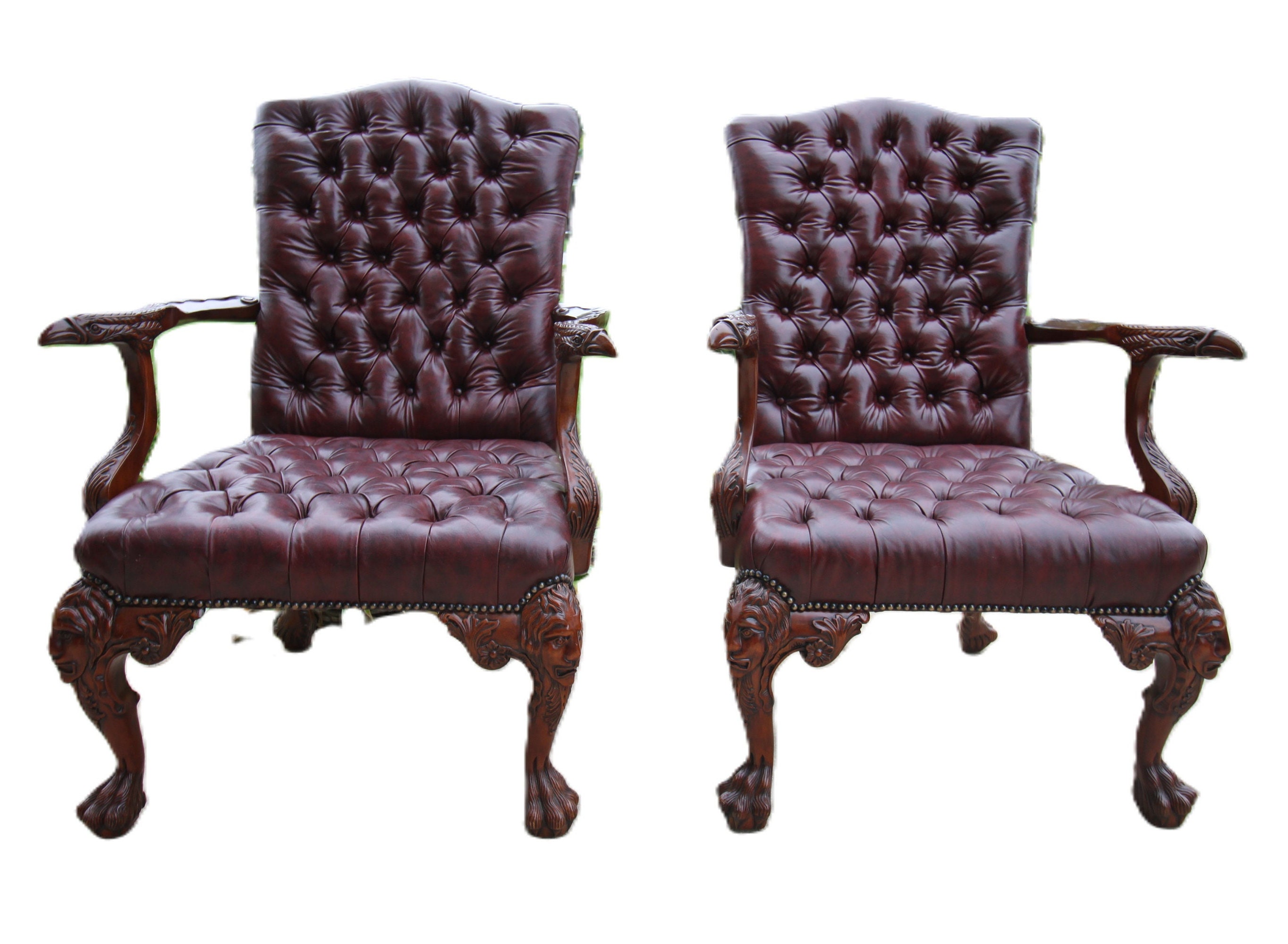 Maitland Smith Tufted Eagle & Lion Head Large Executive Office Chairs ...
