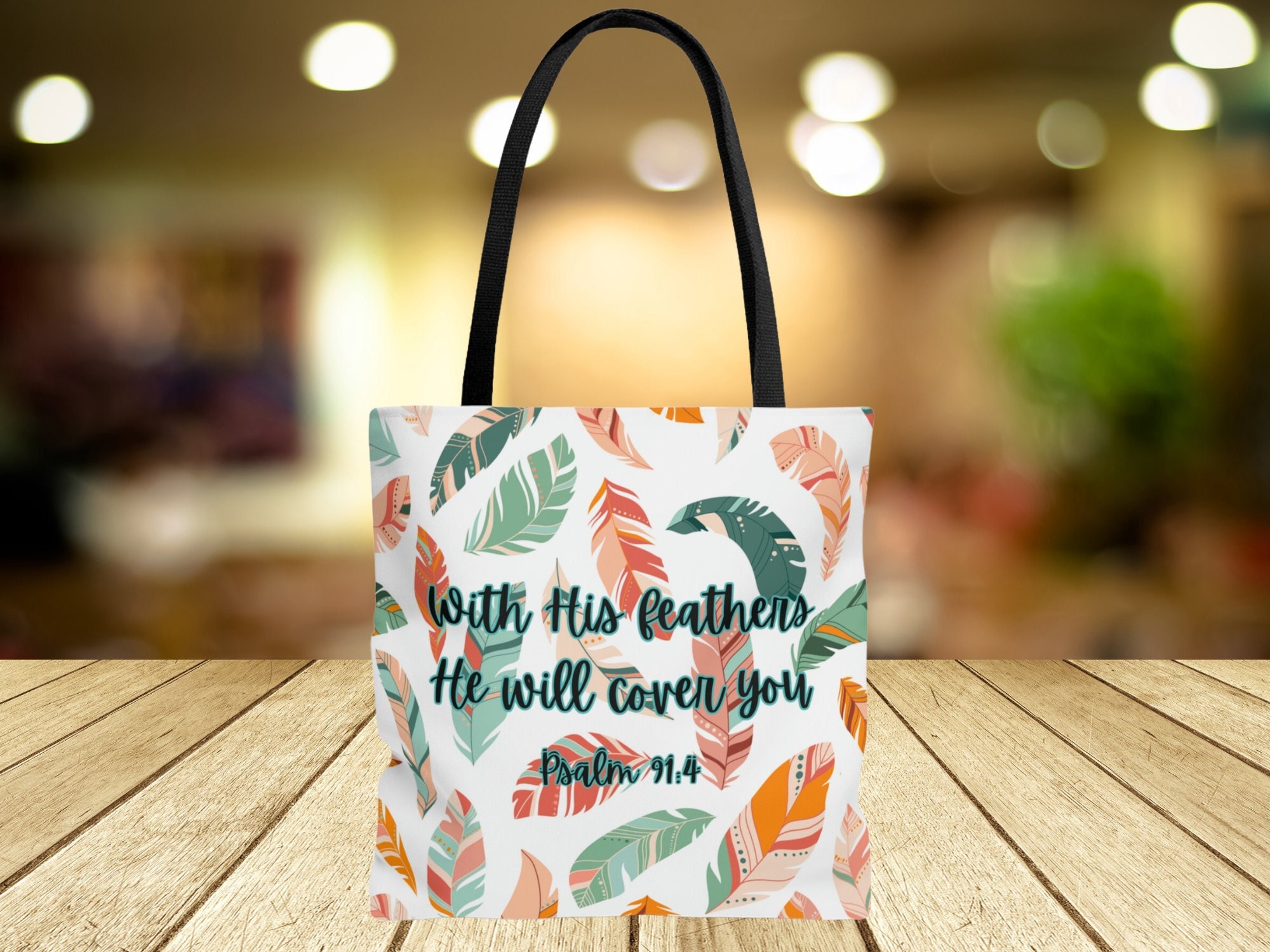 Psalm 91 Christian Tote Bag, Psalm 91:4, Bible Verse Tote Bag, Church ...