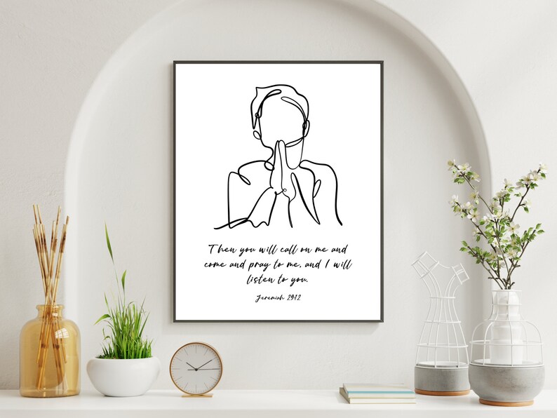 Praying to Jesus Christian Line Art, Bible Verse Wall Art Print ...