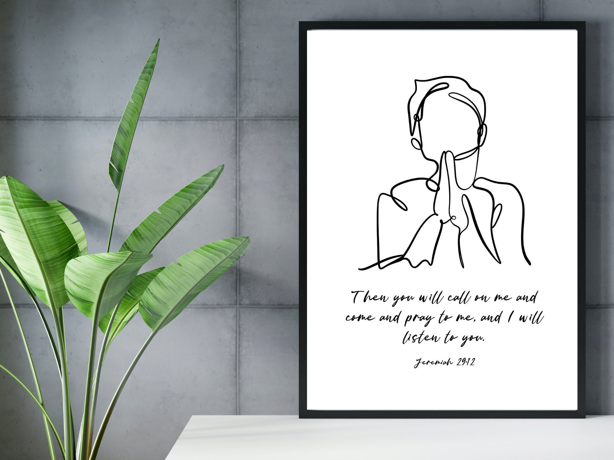 Praying to Jesus Christian Line Art, Bible Verse Wall Art Print ...