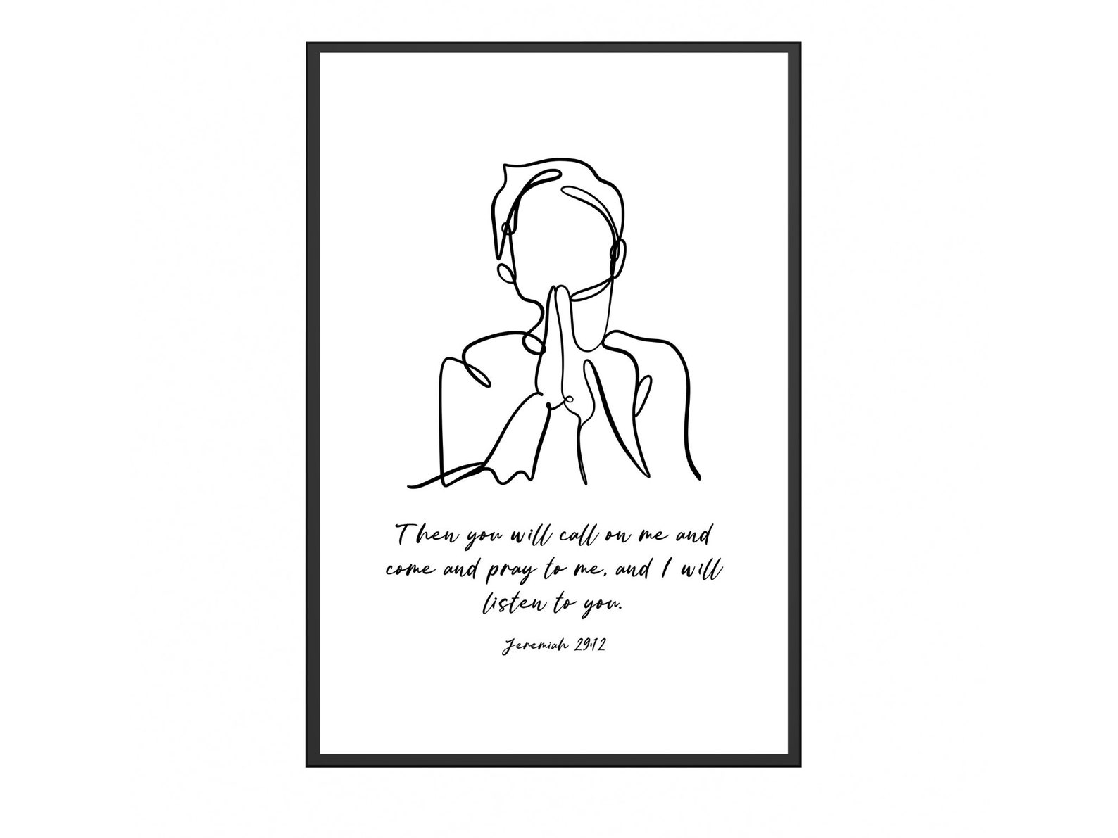 Praying to Jesus Christian Line Art, Bible Verse Wall Art Print ...