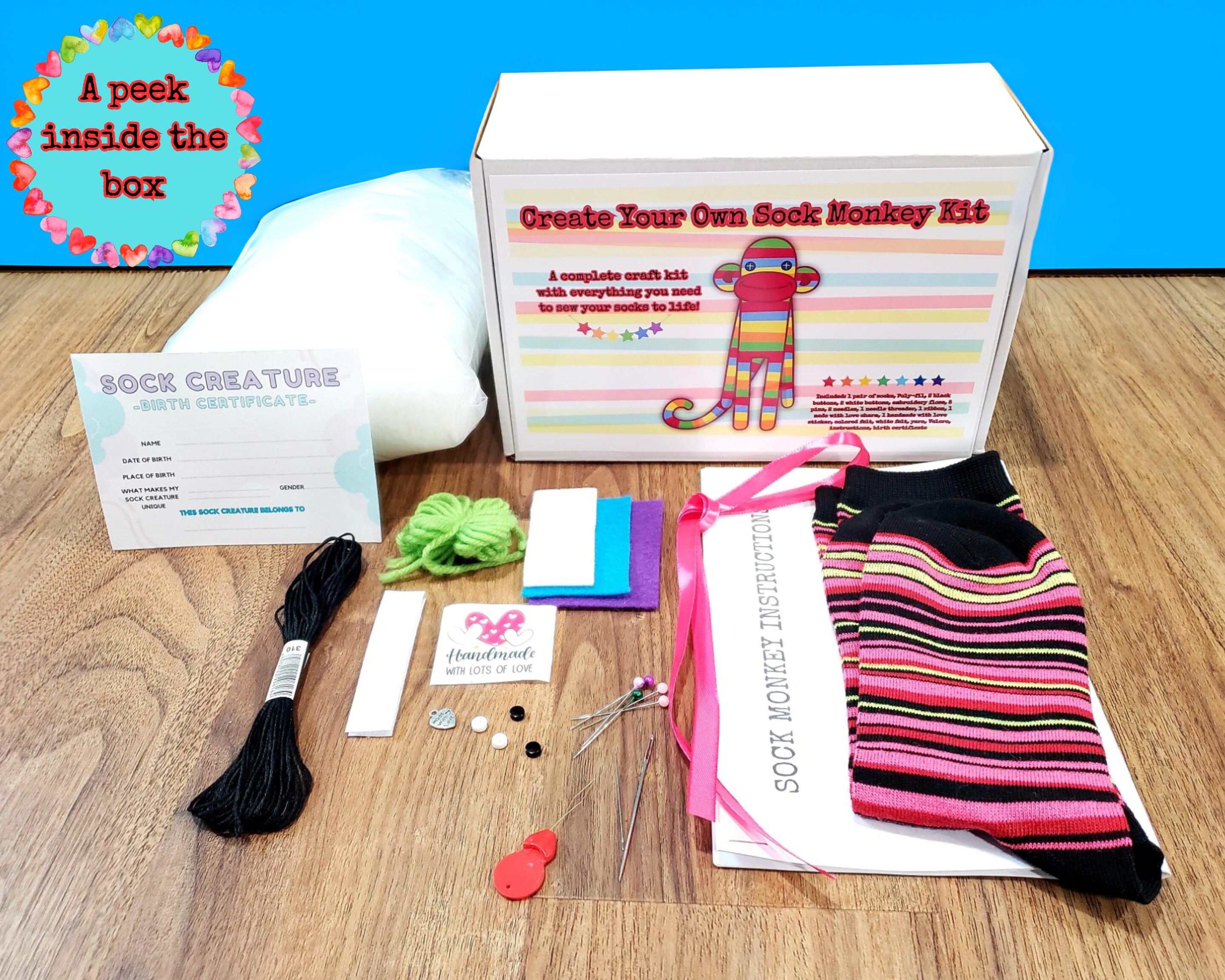 Sock Monkey Kit, Custom Plushie, Sewing Kit, Do It Yourself Craft Kit ...