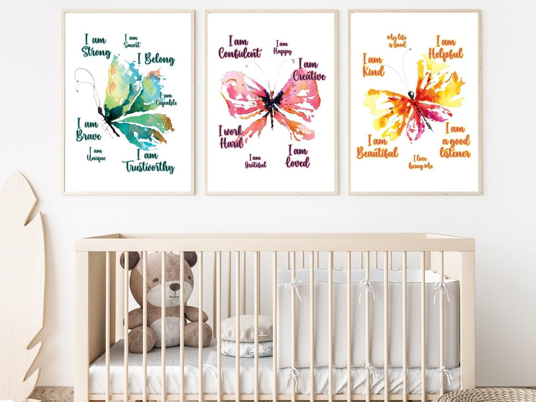 3 Positive Affirmations Wall Art, Butterfly Wall Art, Nursery Artwork ...