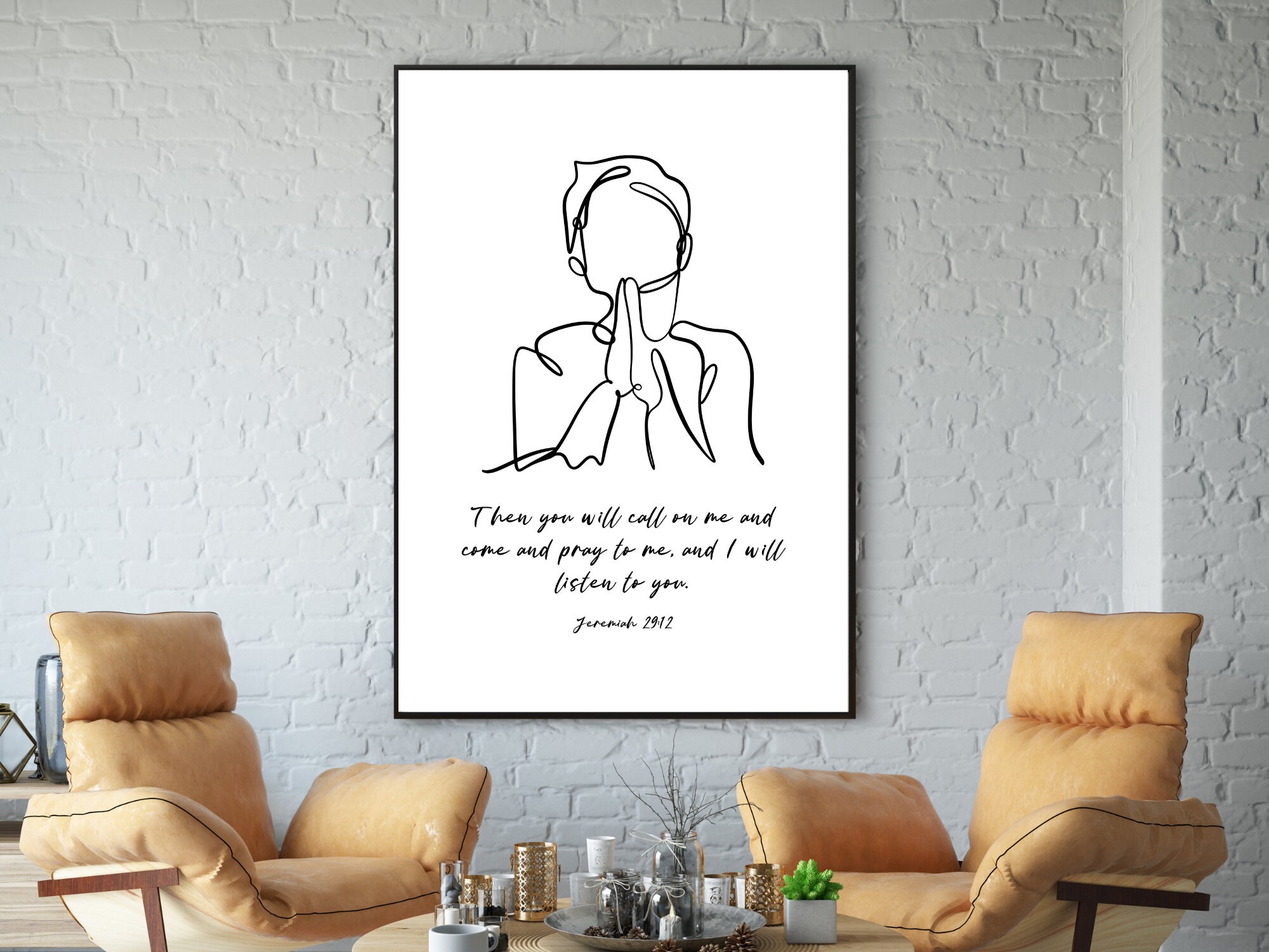Praying to Jesus Christian Line Art, Bible Verse Wall Art Print ...