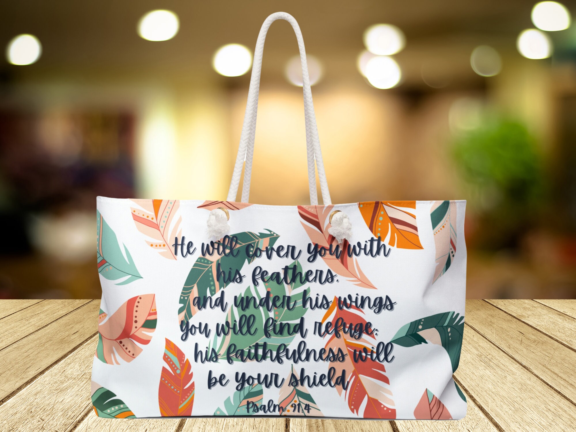 Psalm 91 Christian Tote Bag, Patterned Canvas Weekender Bag Women ...