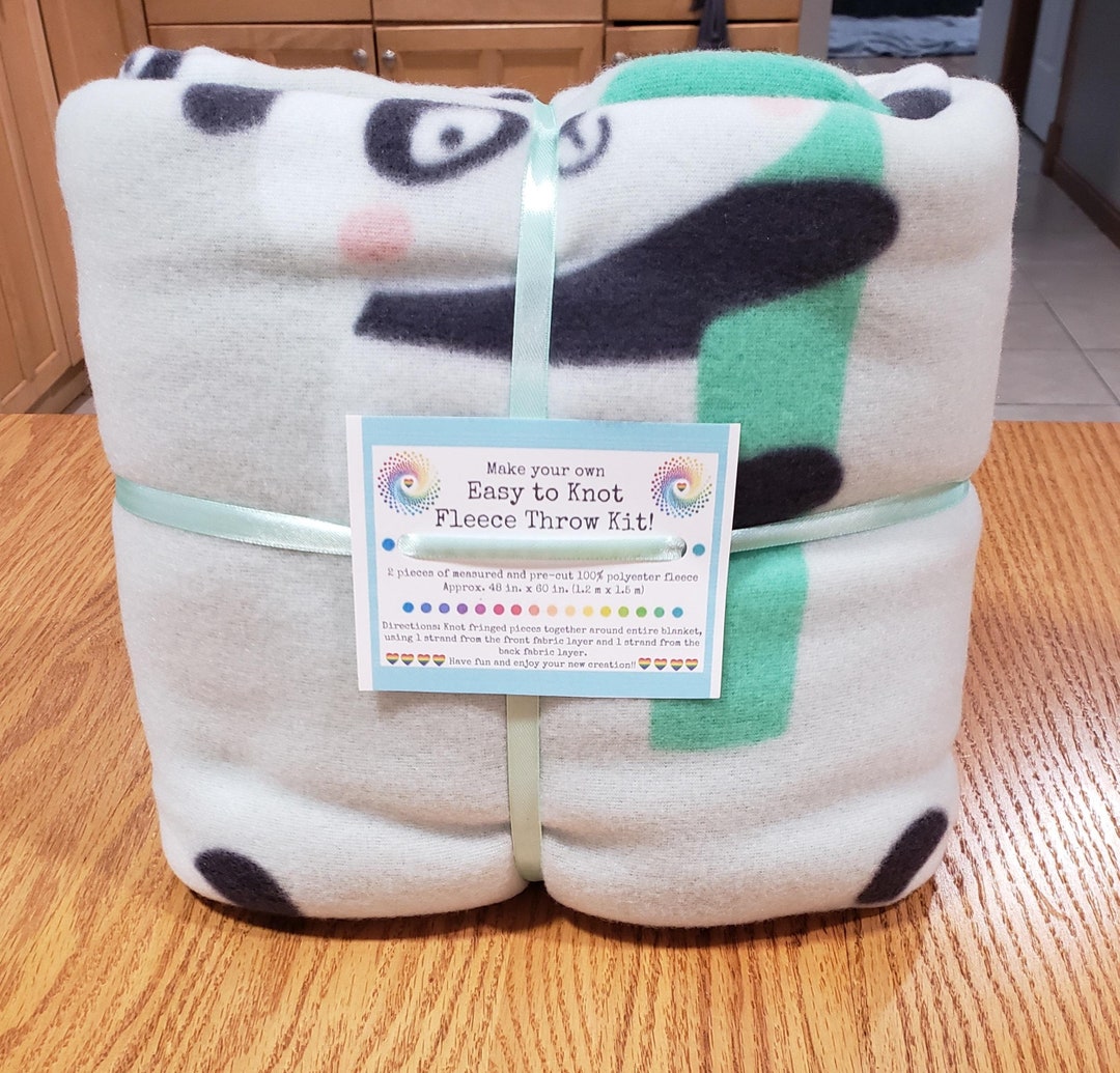 Cute Panda Bear No Sew Fleece Blanket Kits, No Sew Blanket Kit, DIY ...