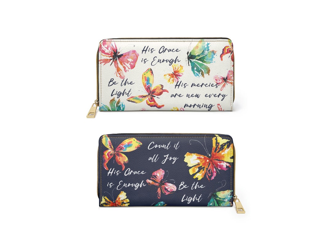 Christian Butterfly Zip Wallet, Card Wallet W/ Zipper for Coins, Credit ...