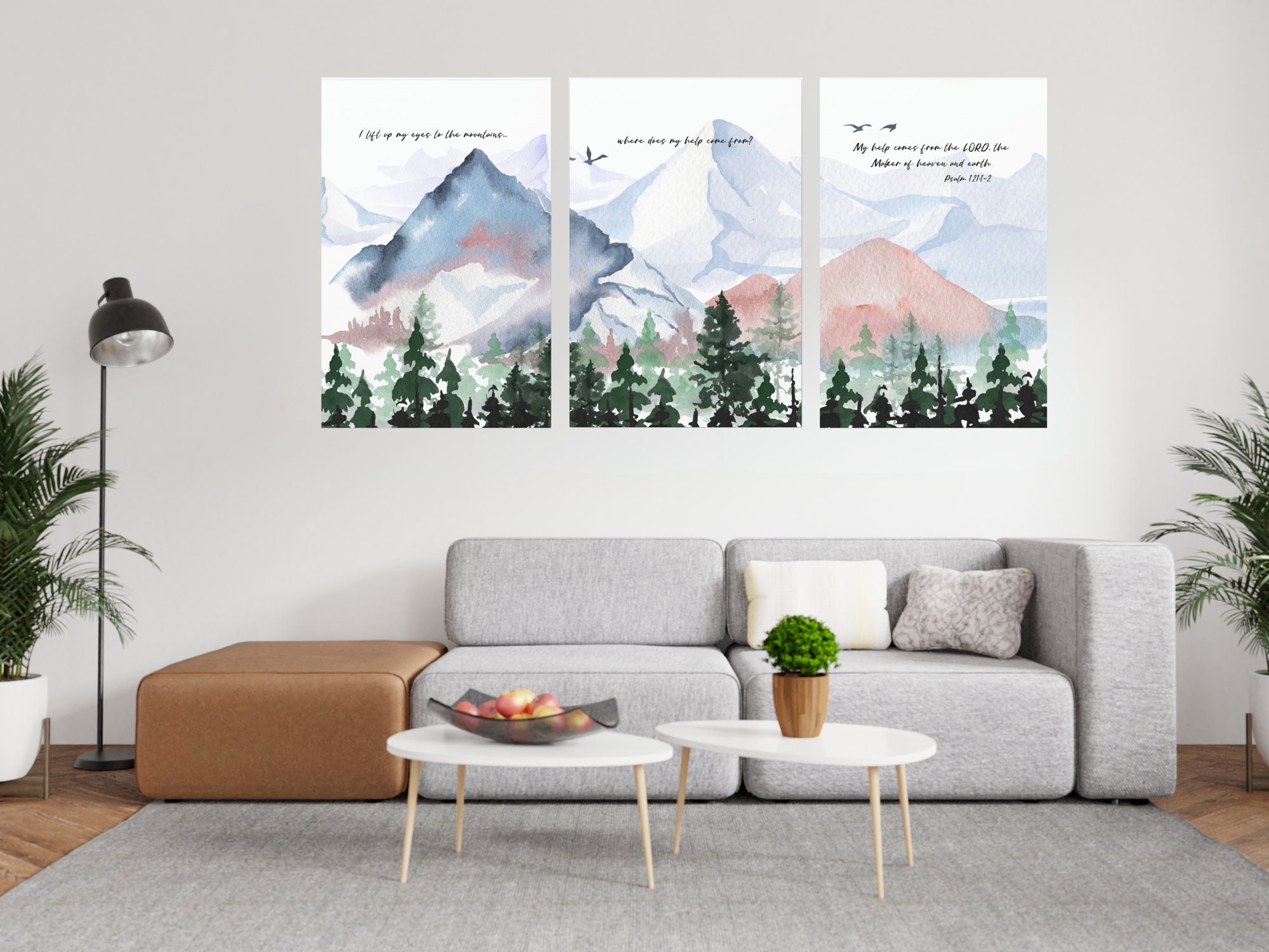 3 Piece Christian Wall Art Canvas, Psalm 121, Nature Bible Verse Wall ...