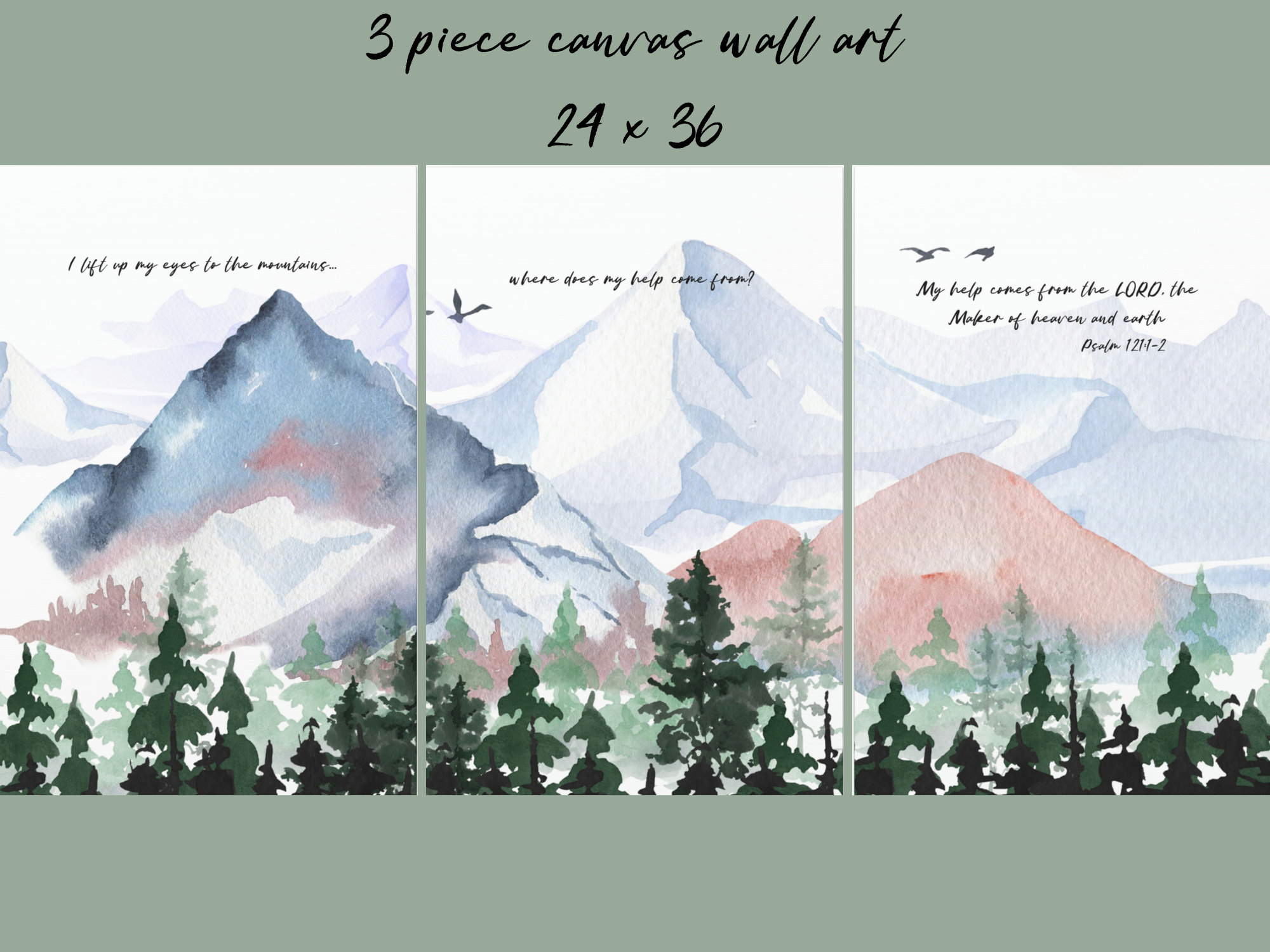 3 Piece Christian Wall Art Canvas, Psalm 121, Nature Bible Verse Wall ...