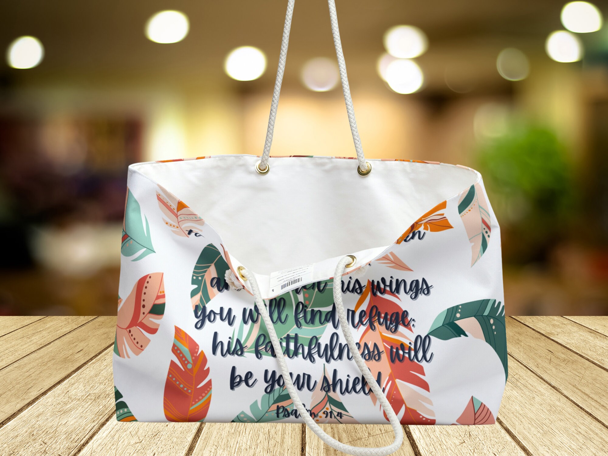 Psalm 91 Christian Tote Bag, Patterned Canvas Weekender Bag Women ...
