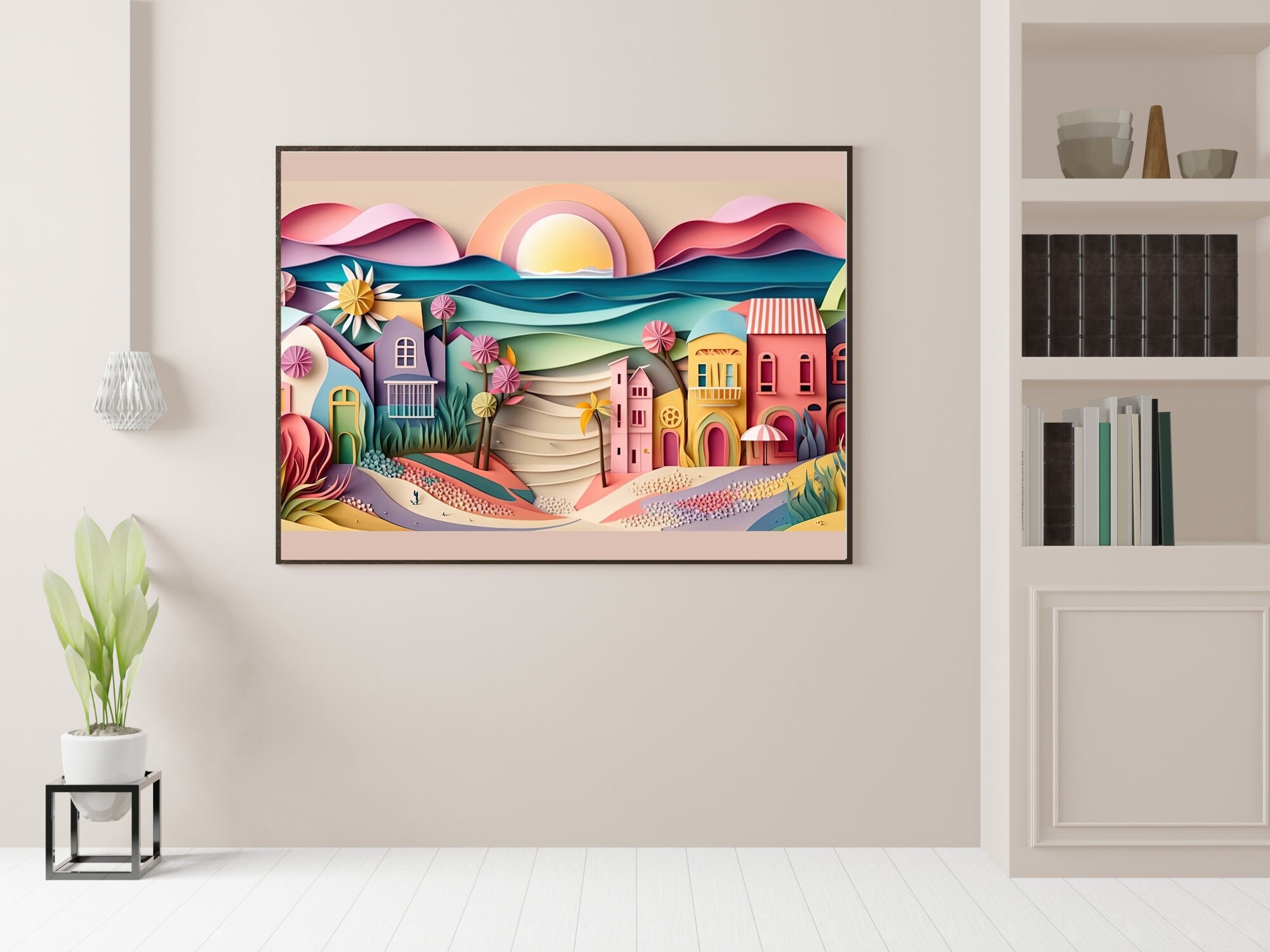 3D Effect Wall Art, Abstract Beach Wall Art, Dimensional Wall Art, 3D ...