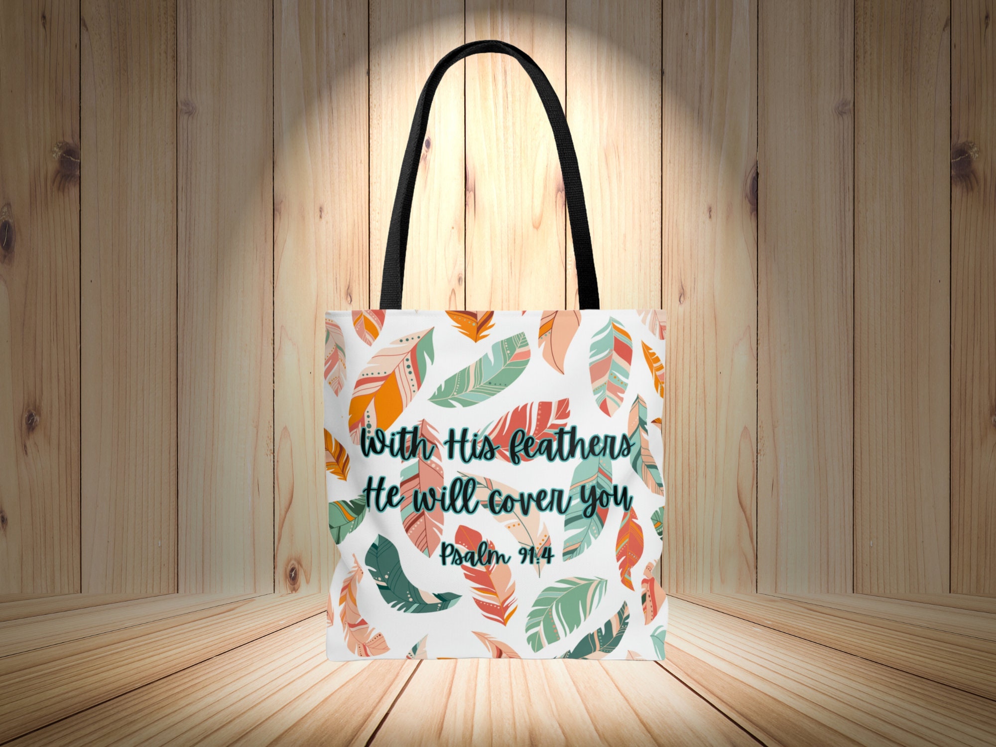 Psalm 91 Christian Tote Bag, Psalm 91:4, Bible Verse Tote Bag, Church ...