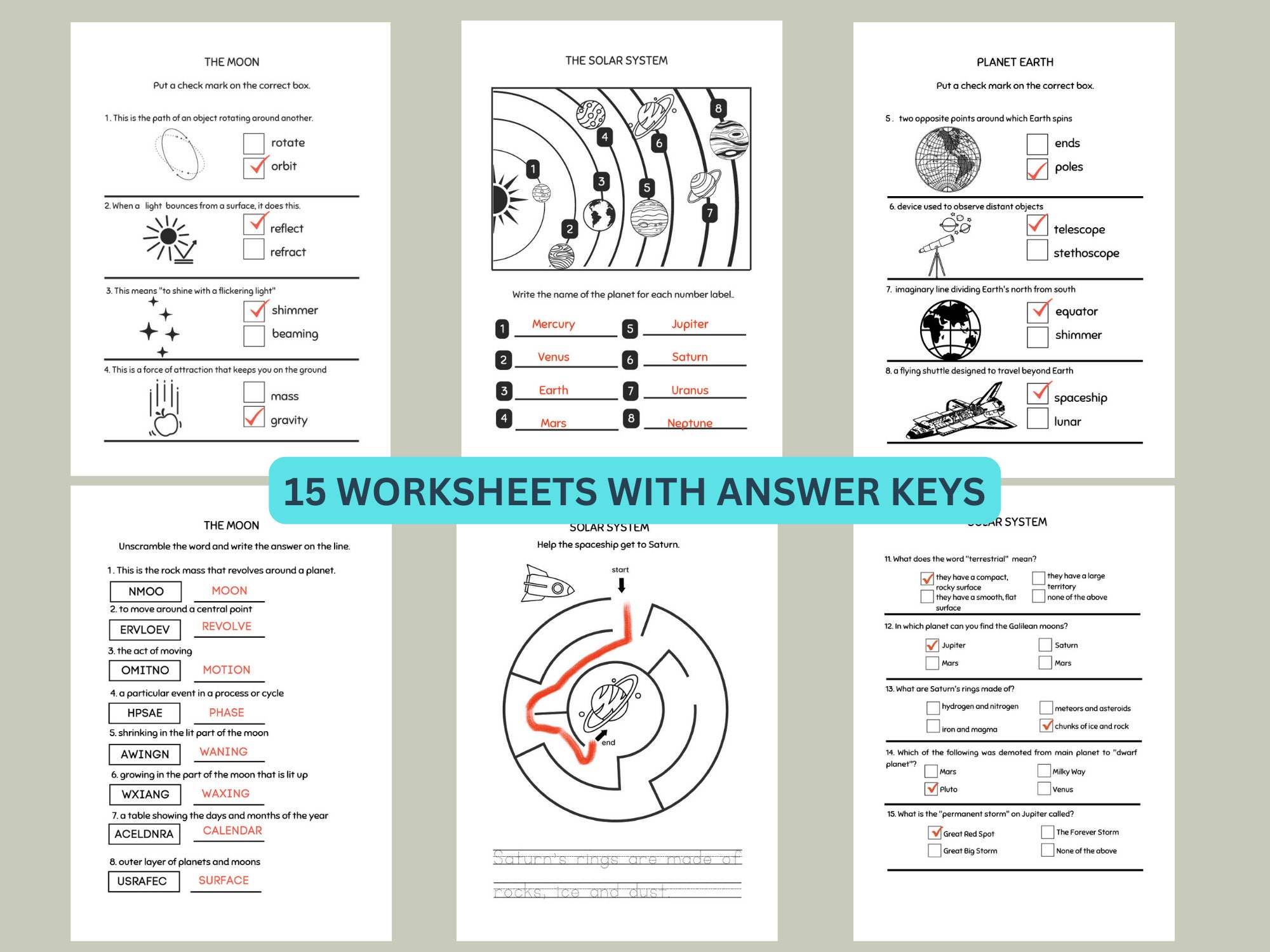 15 Science Worksheets, Space Learning Bundle, Printable Worksheets ...