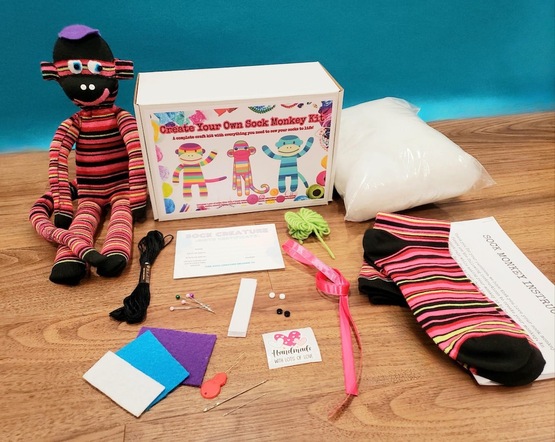 Sock Monkey Kit, Custom Plushie, Sewing Kit, Do It Yourself Craft Kit ...