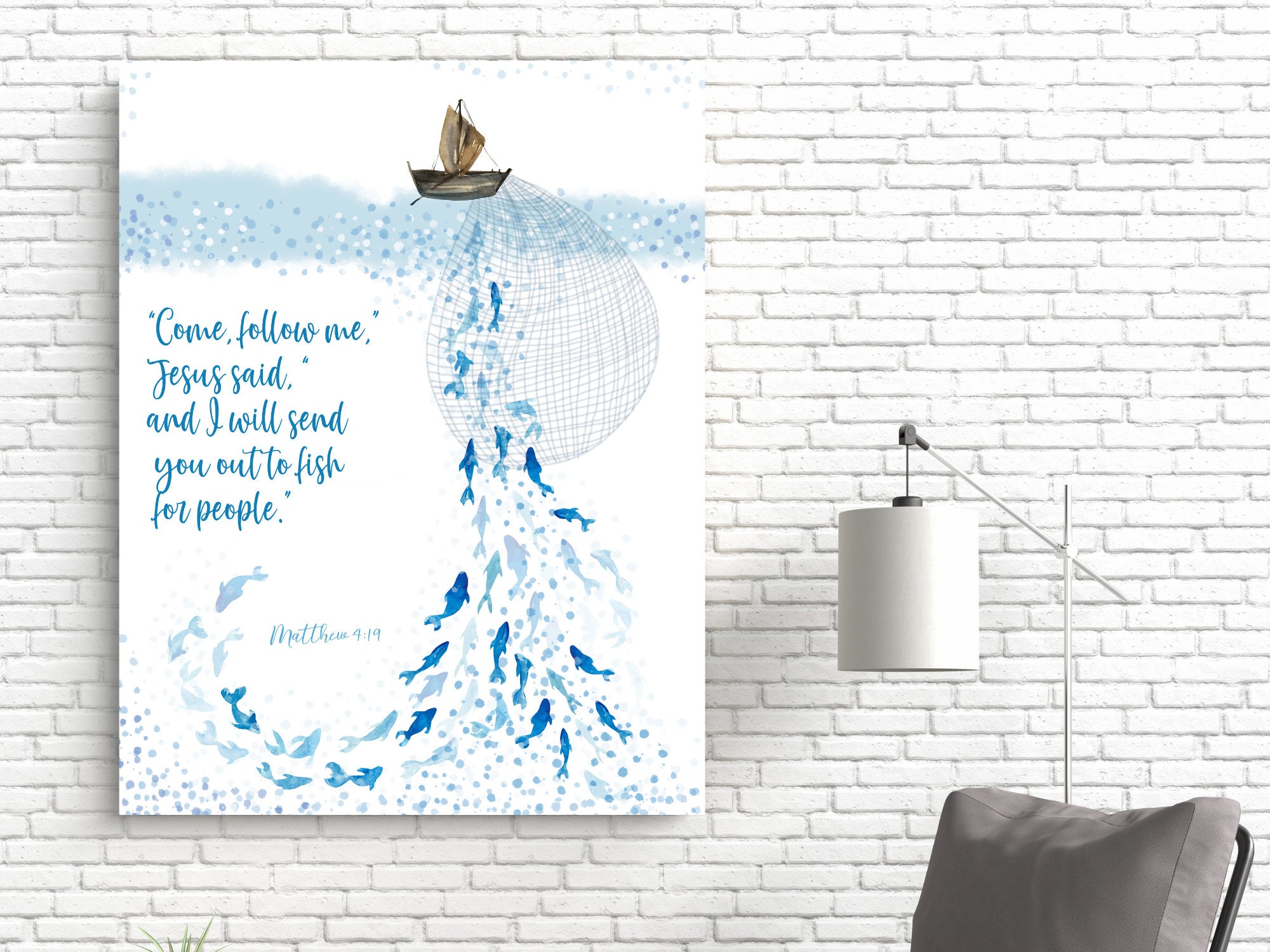 Come Follow Me Christian Wall Art Canvas, Matthew 4:19 Art, Fishers of ...