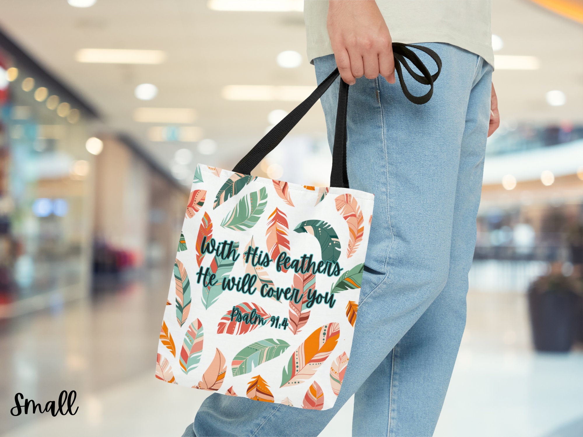 Psalm 91 Christian Tote Bag, Psalm 91:4, Bible Verse Tote Bag, Church ...