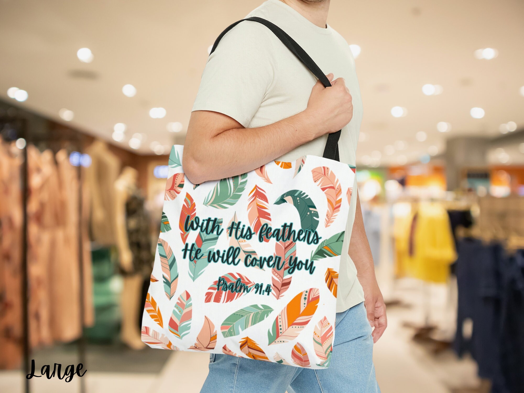 Psalm 91 Christian Tote Bag, Psalm 91:4, Bible Verse Tote Bag, Church ...