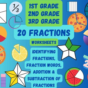 20 Math Worksheets, Fractions Printable Worksheets, Homeschool Lessons ...