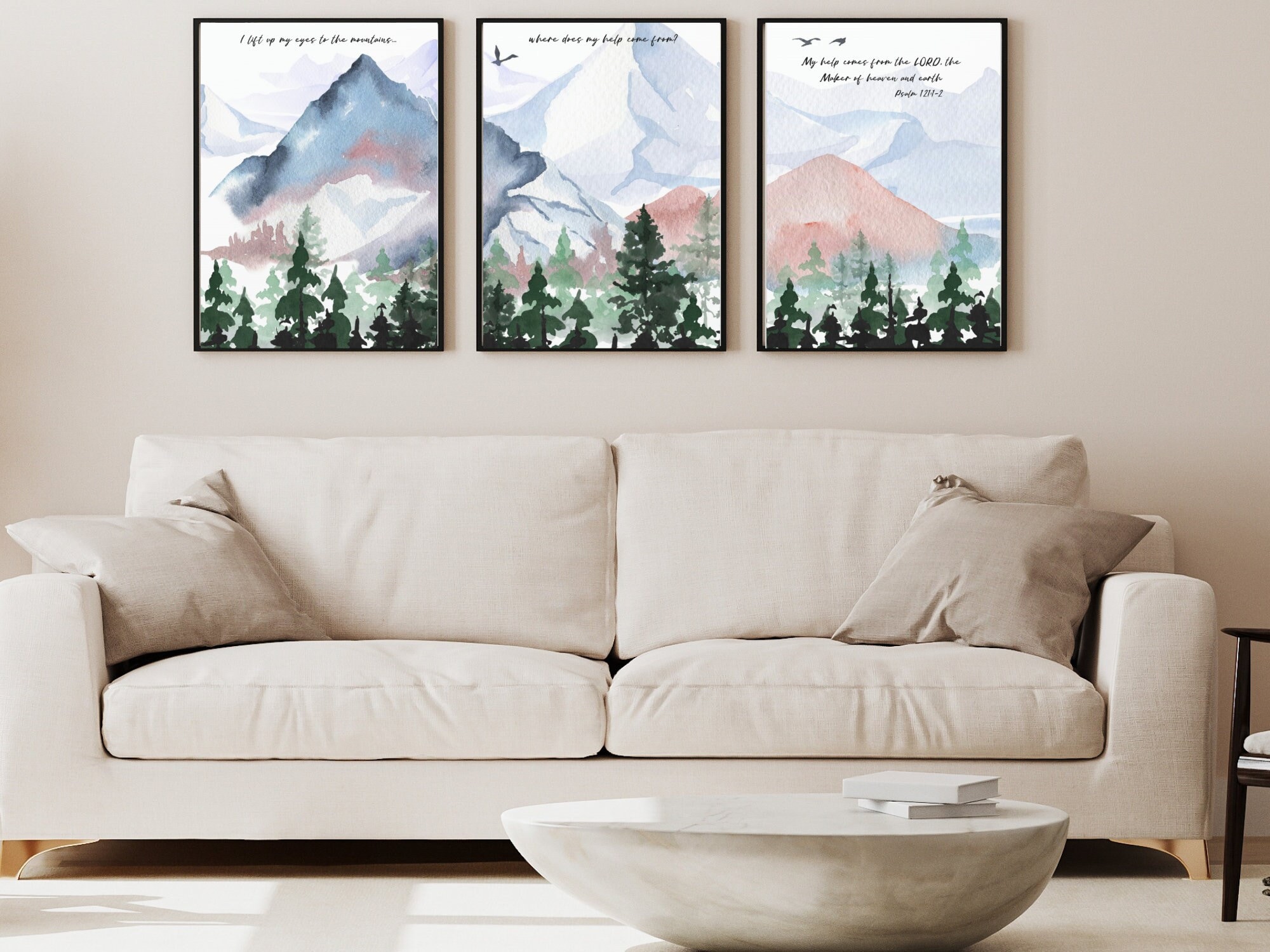 3 Piece Nature Bible Verse Wall Art, Psalm 121, Modern Christian Art ...