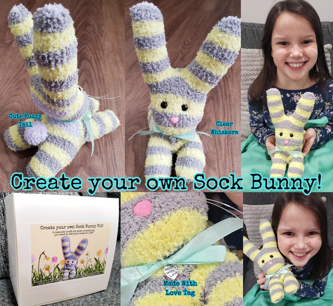 Sock Bunny Craft Kit, Do It Yourself Craft Kit, Sewing Kit, Craft Kit ...