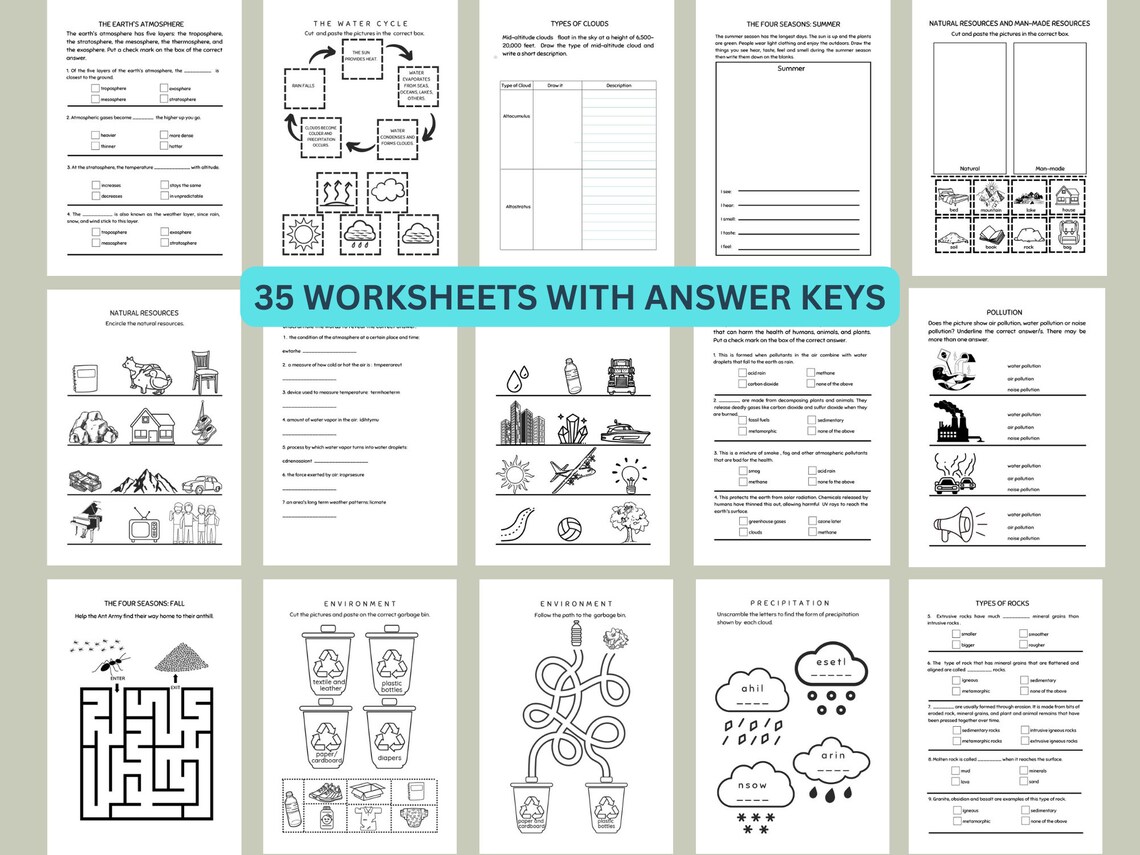 35 Science Worksheets, at Home Learning Bundle, Printable Worksheets ...