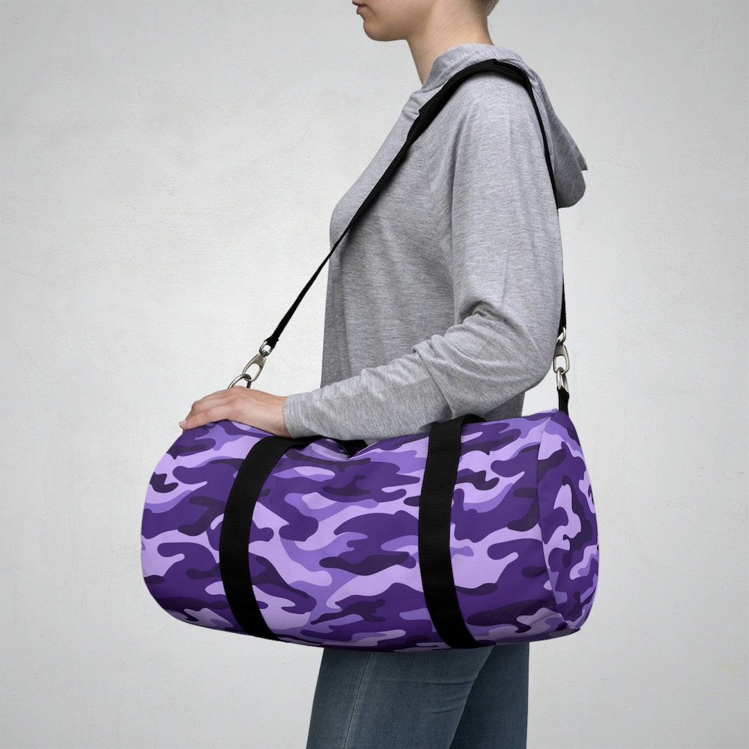 Purple Camo Women's Duffle Bag, Patterned Duffel Bag W/ Shoulder Strap ...