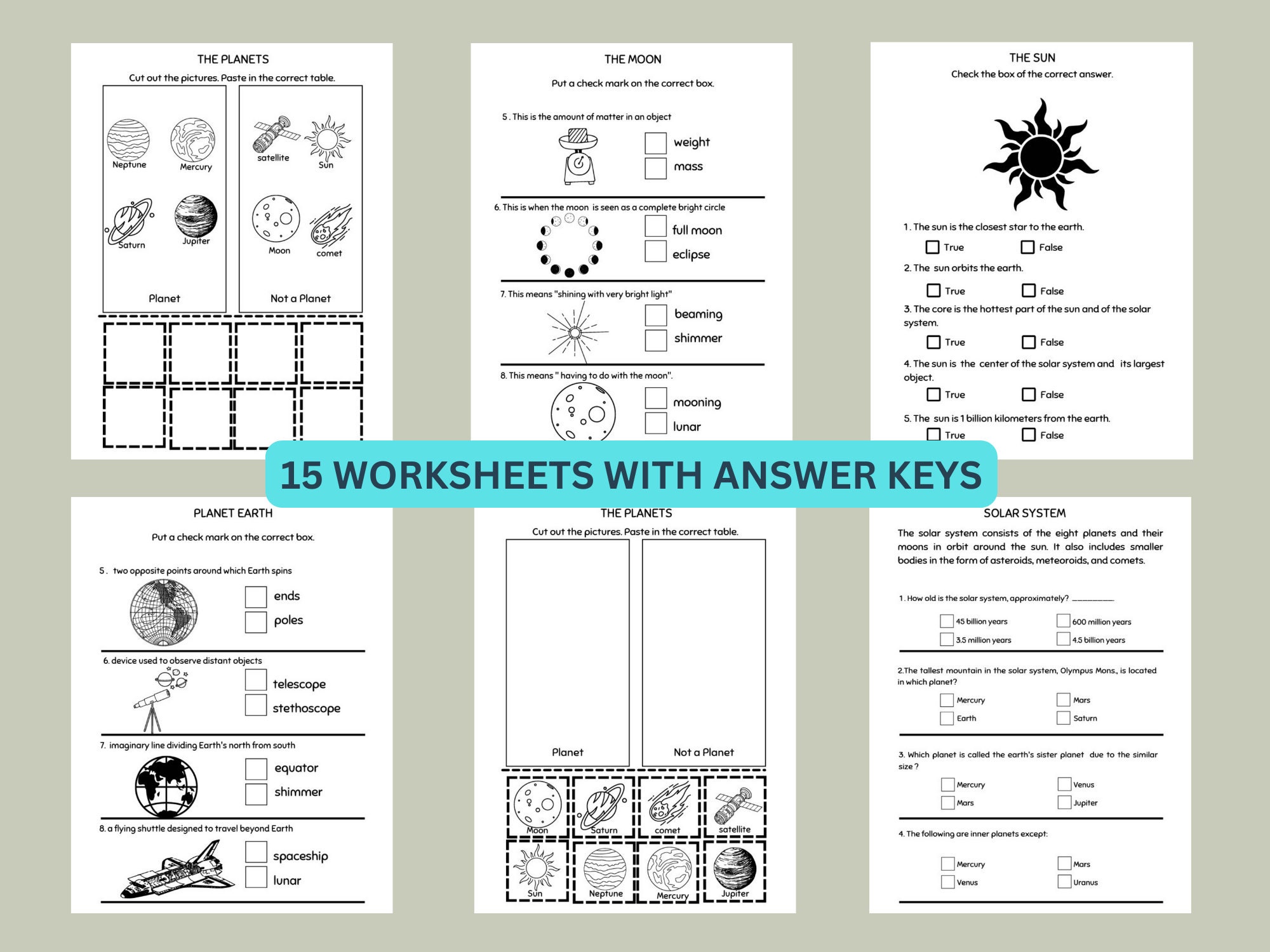 15 Science Worksheets, Space Learning Bundle, Printable Worksheets ...