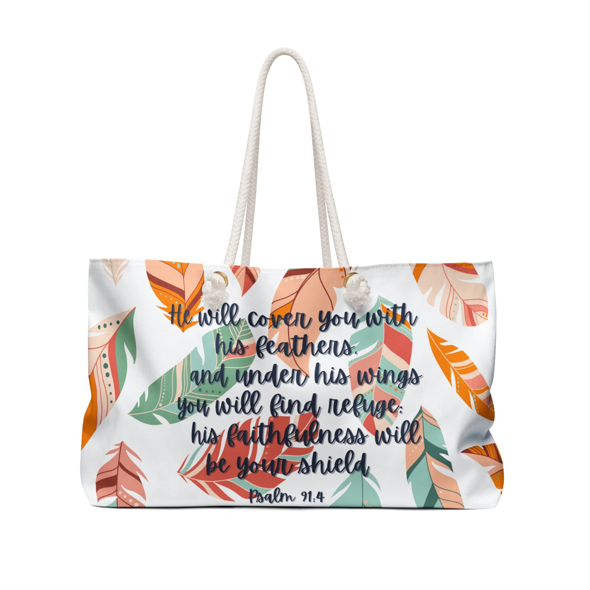 Psalm 91 Christian Tote Bag, Patterned Canvas Weekender Bag Women ...