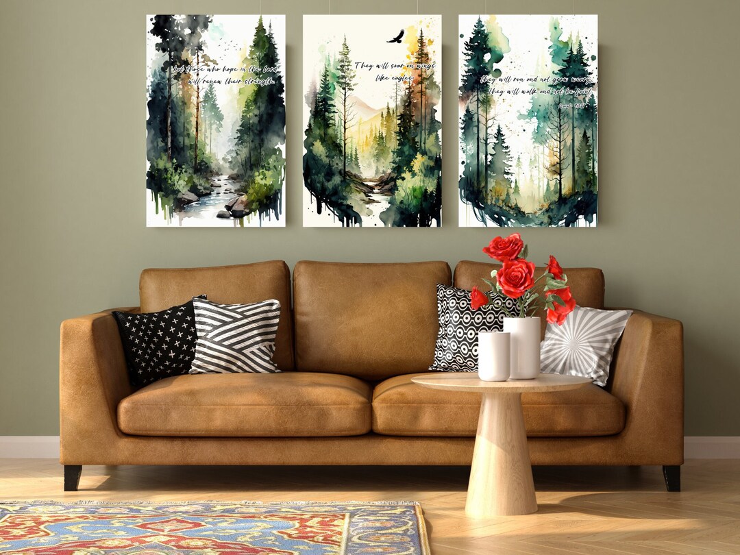 3 Piece Nature Bible Verse Wall Art, Isaiah 40:31, Modern Christian Art ...